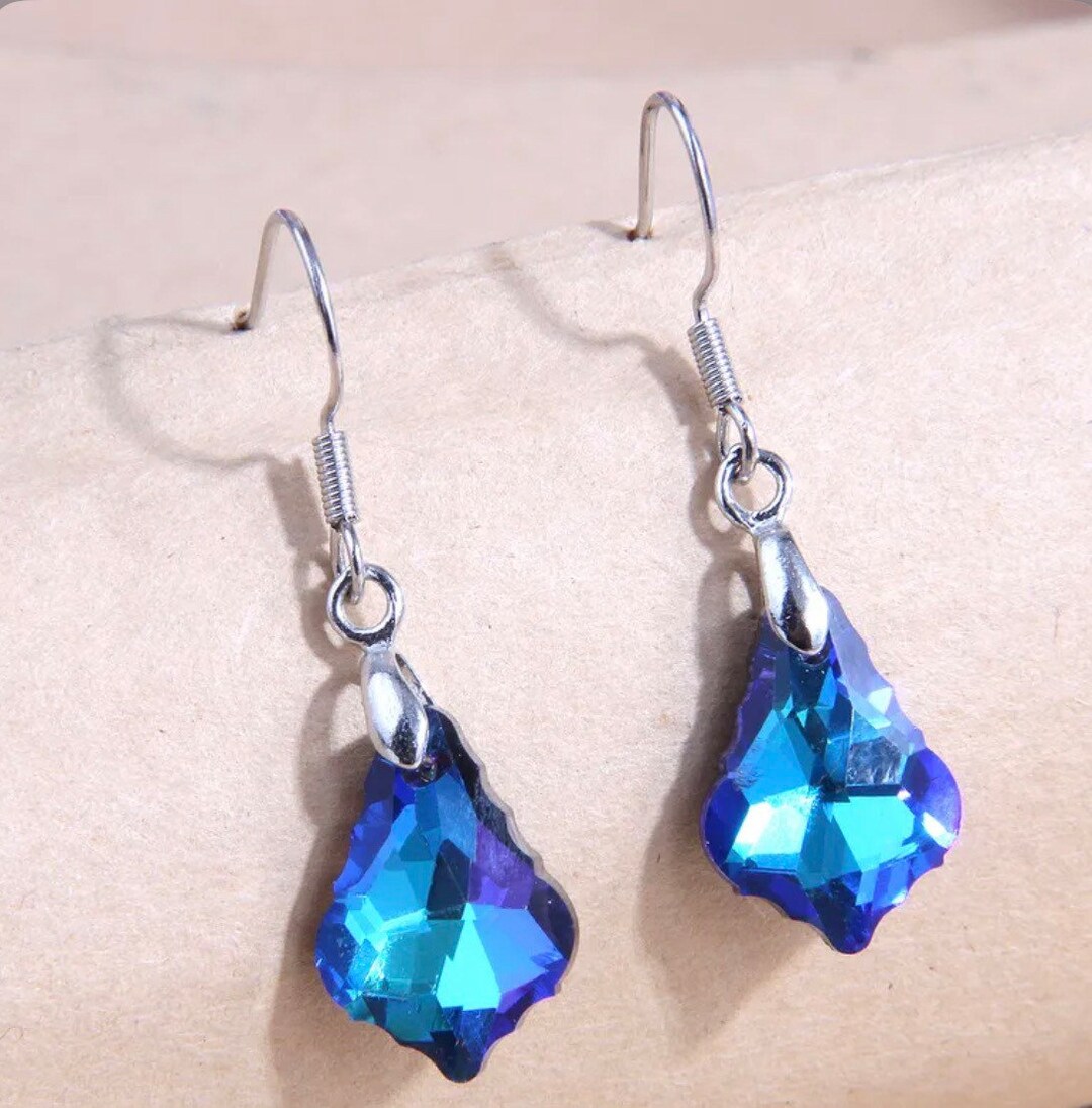 Sapphire Splendor Blue Gemstone Hanging Diamond Earrings - Etsy