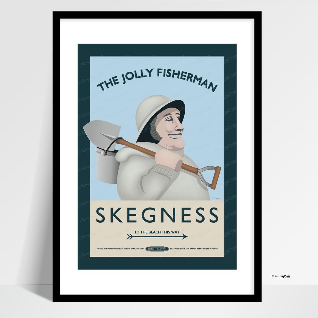 Skegness Jolly Fisherman Poster: Vintage Travel Print, Retro Art Deco ...