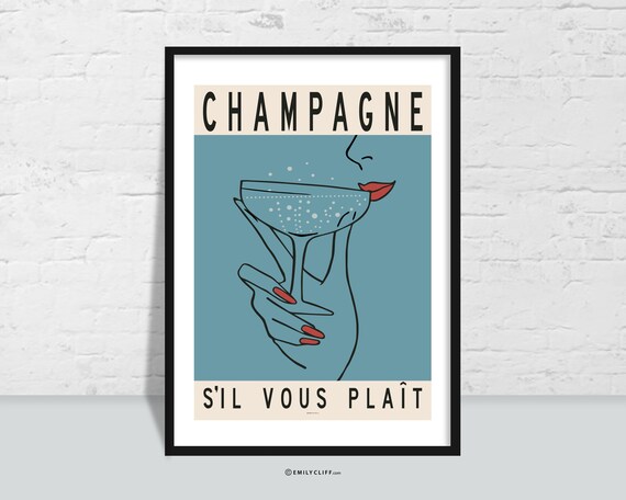 Champagne Poster Posters Wall Art Champagne Print Vintage | Etsy