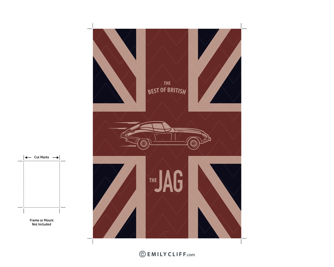 Vintage Classic Car Print, Jaguar Poster, British Flag, E Type, Jag ...