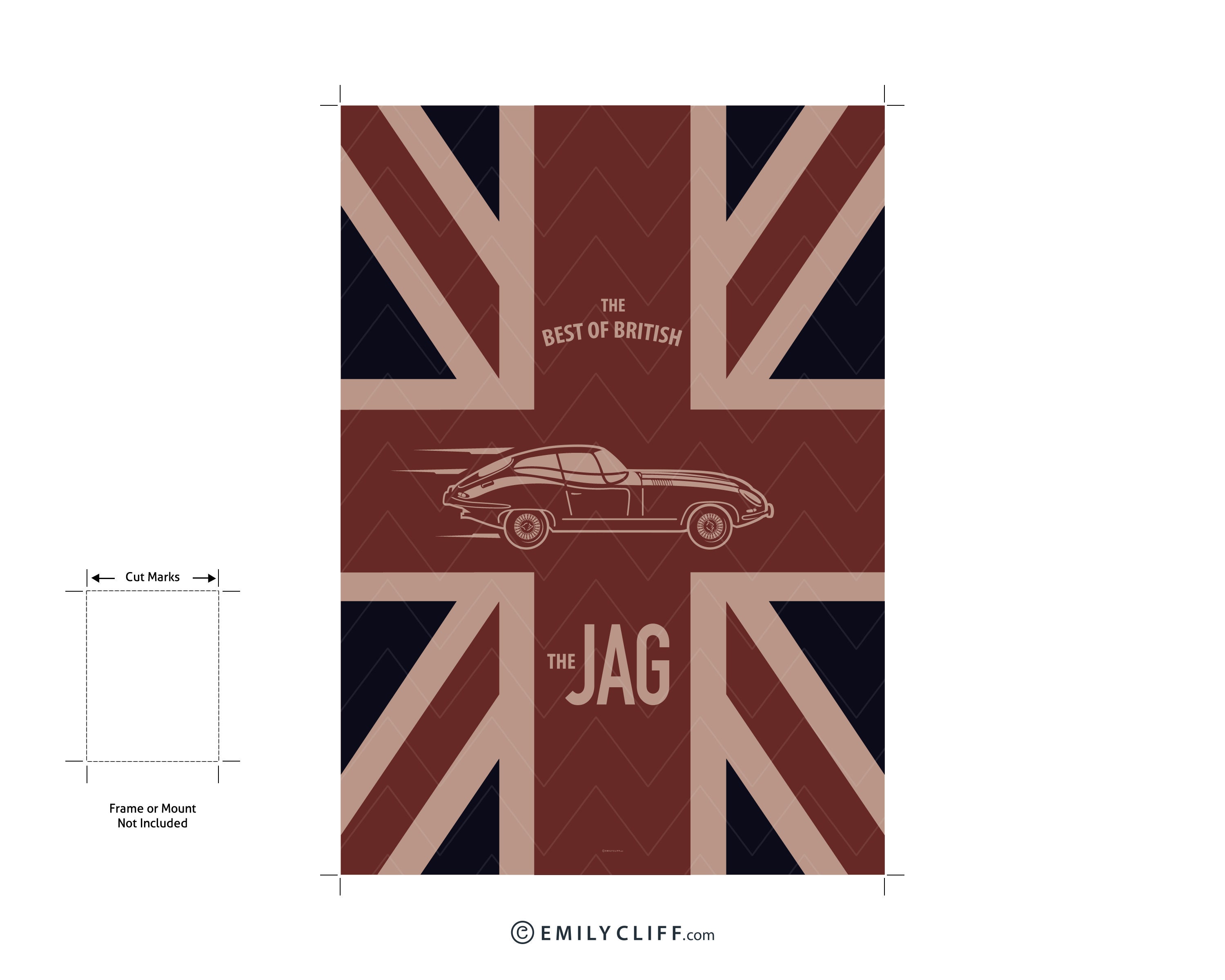 Vintage Classic Car Print, Jaguar Poster, British Flag, E Type, Jag ...