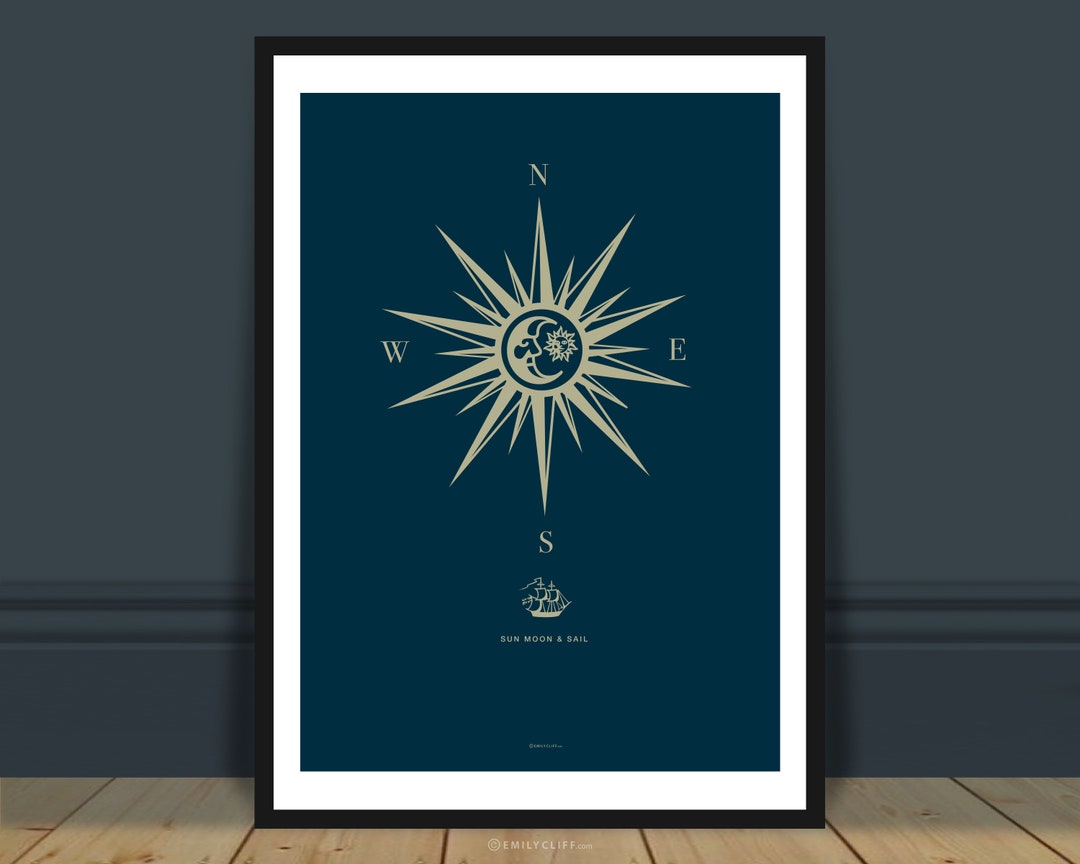 Nautical Compass Print, Sailing Print, Poster, Yachting Poster, Boating ...