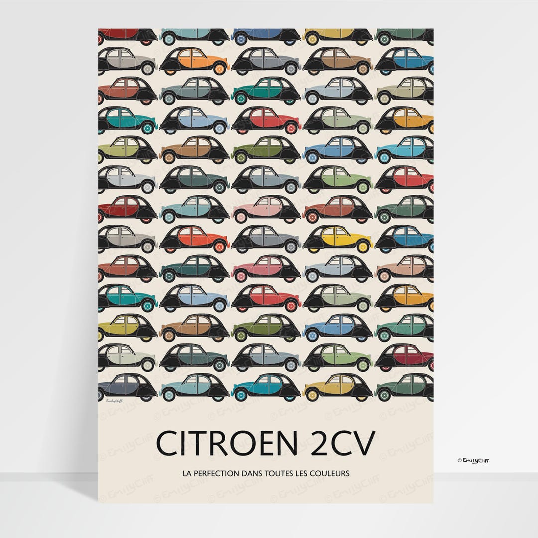 Citroen 2CV Poster Print: Classic French Car, Retro Colors - Etsy