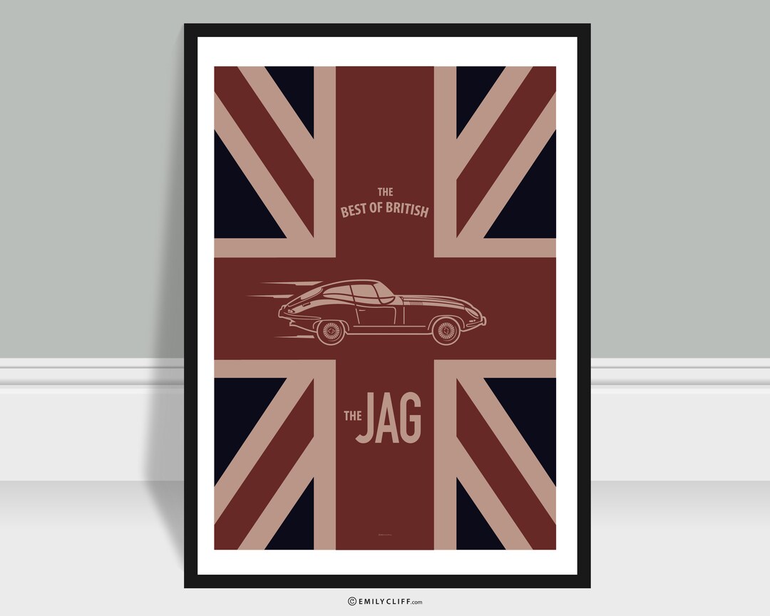 Vintage Classic Car Print, Jaguar Poster, British Flag, E Type, Jag ...