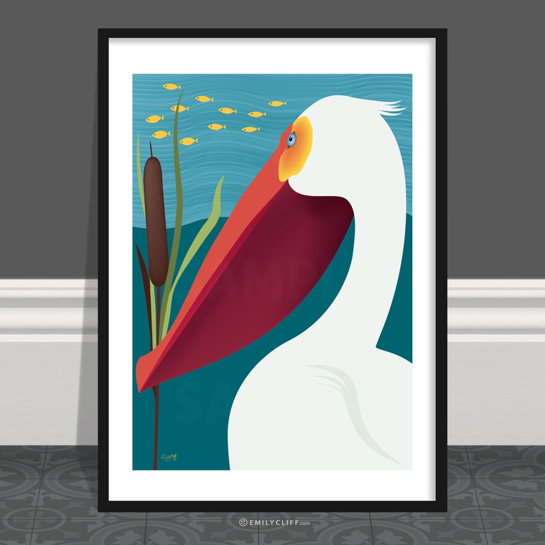 Pelican Poster, Print, Wall Art, Decor, Art Print of an American White ...