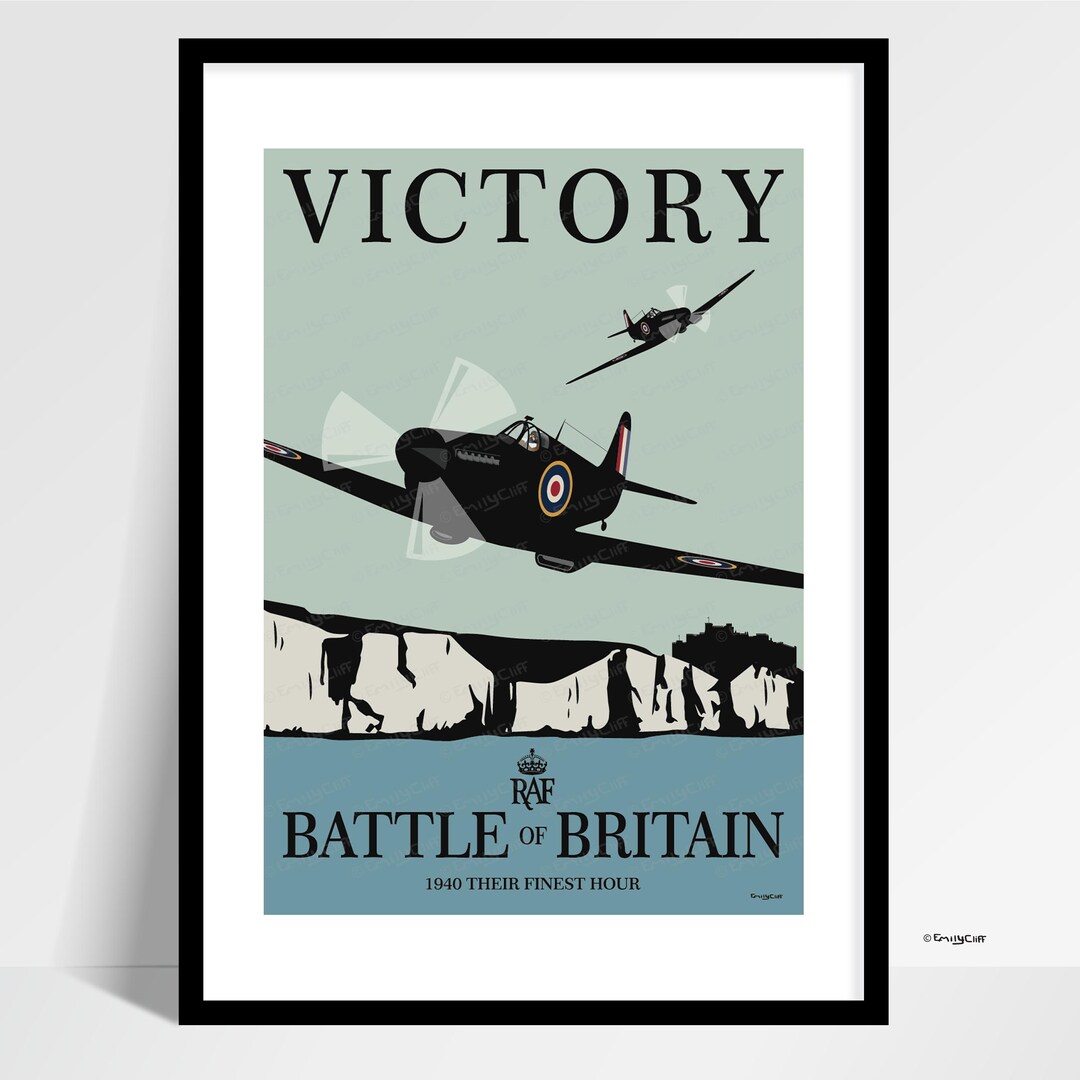 Spitfire Battle of Britain Poster Print Vintage Aircraft WWII Airplane ...