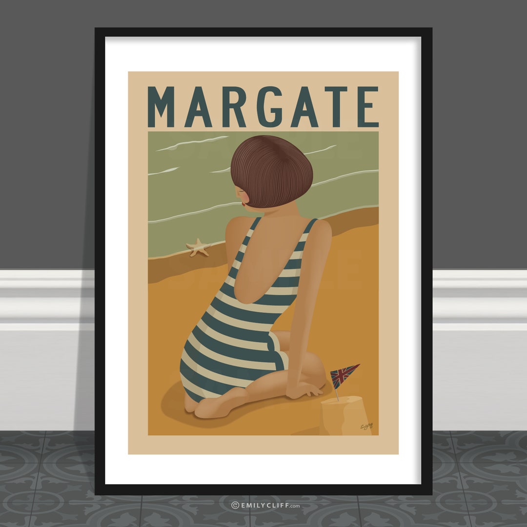 Margate Vintage Beach Print, Margate Travel Poster, Margate Beach Print ...
