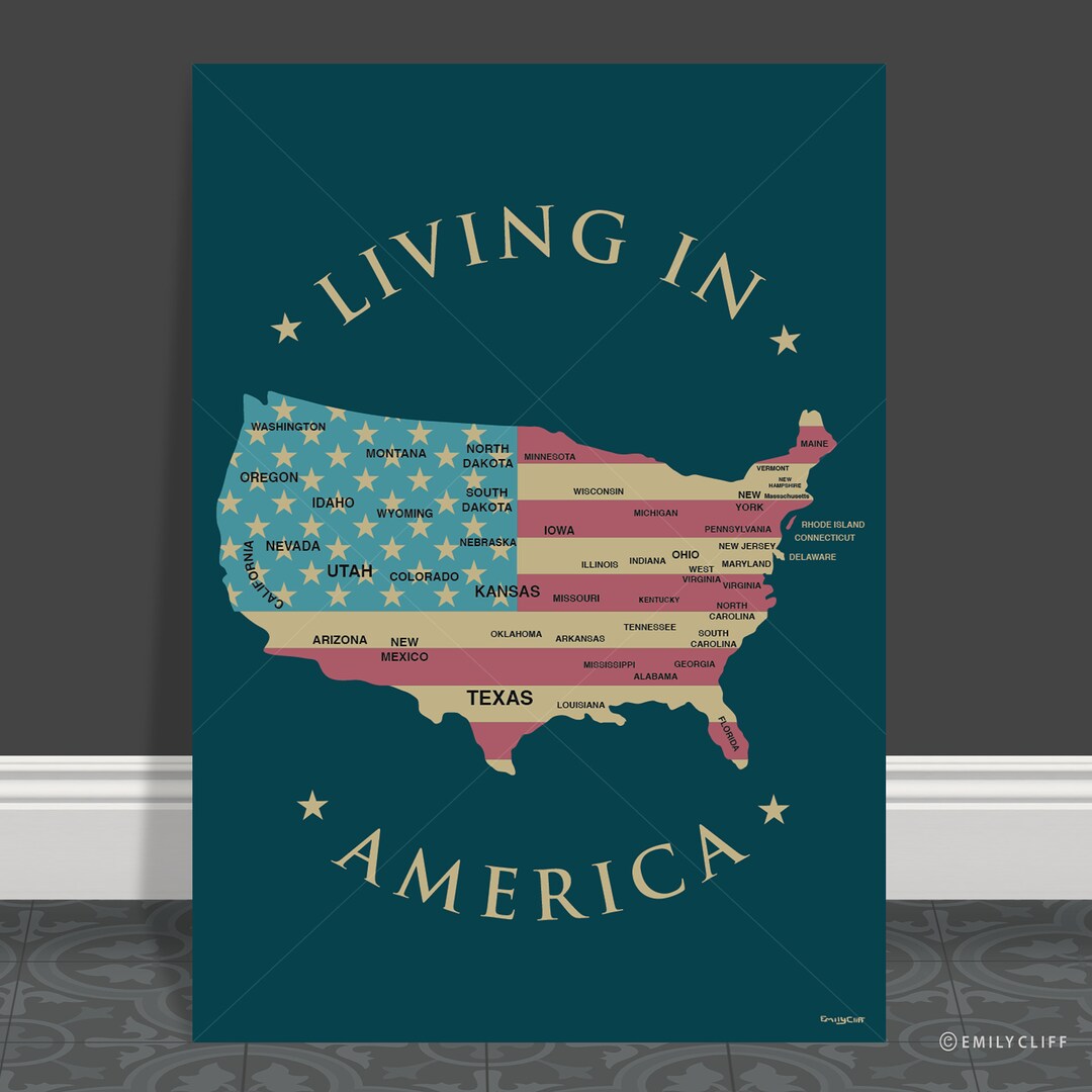 USA Map Print: Star Spangled Banner, States Names Wall Art - Etsy