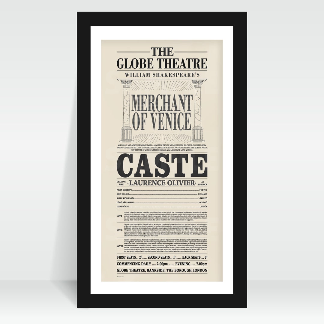 Merchant of Venice Shakespeare's Globe London Vintage Style Poster ...