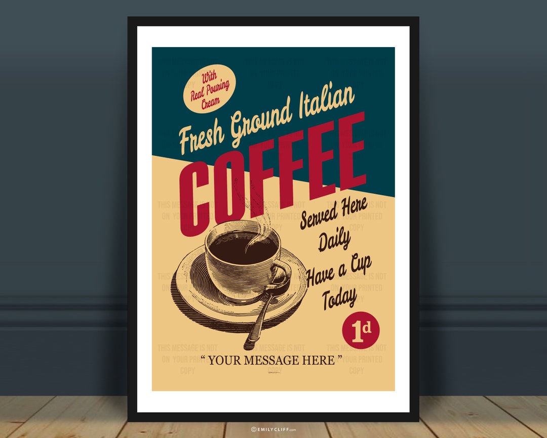 Personalised Café Style, Coffee Poster, Coffee Print, Decor, Retro ...