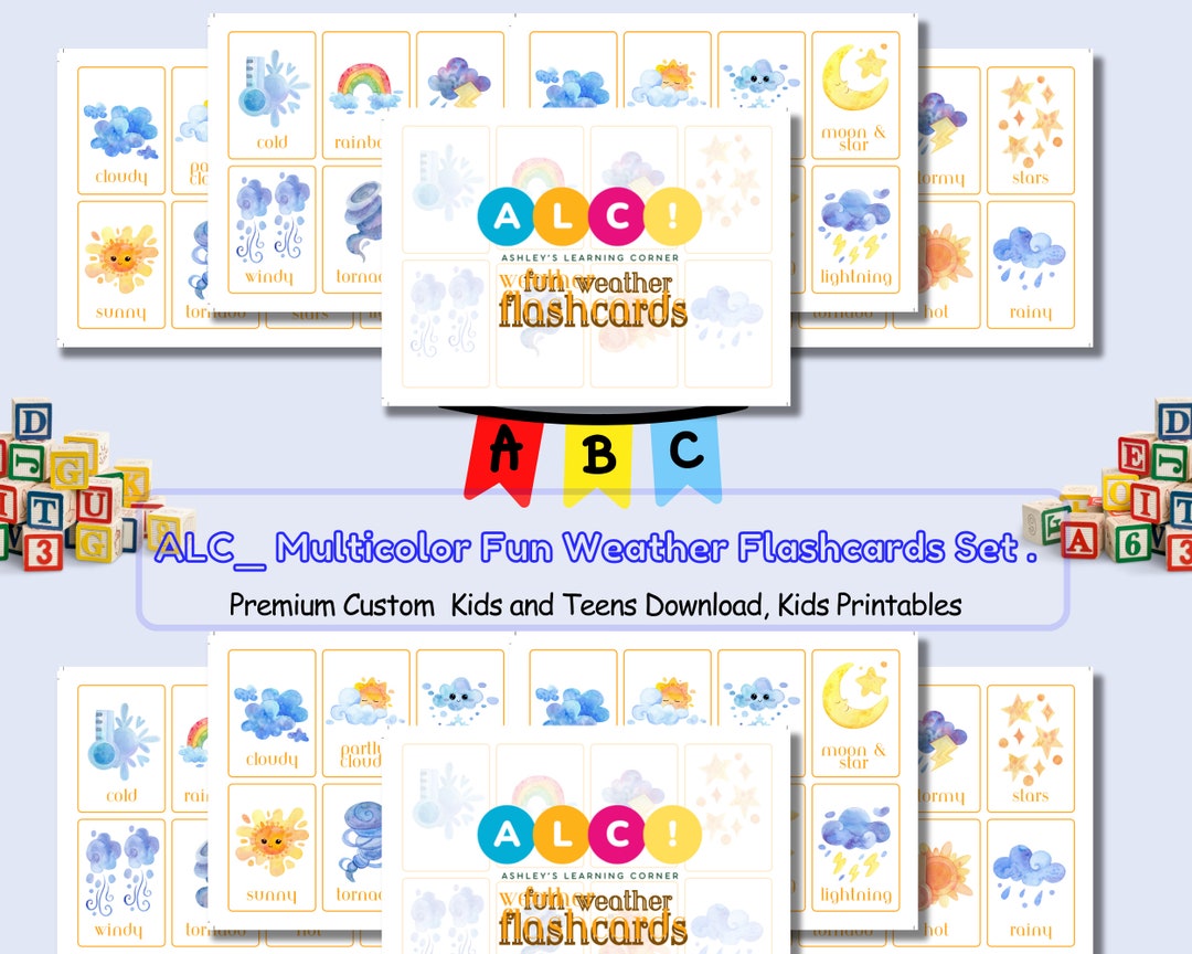 ALC_ Multicolor Fun Weather Flashcards Set Educational Flashcards ...
