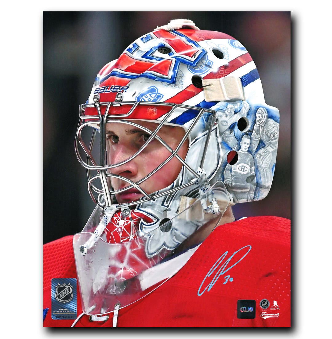 Cayden Primeau Montreal Canadiens Autographed Mask Vertical 8x10 Photo ...