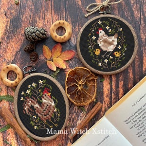 Farmhouse Cross Stitch Pattern, Hen, Chicken Cross Stitch, Floral ...