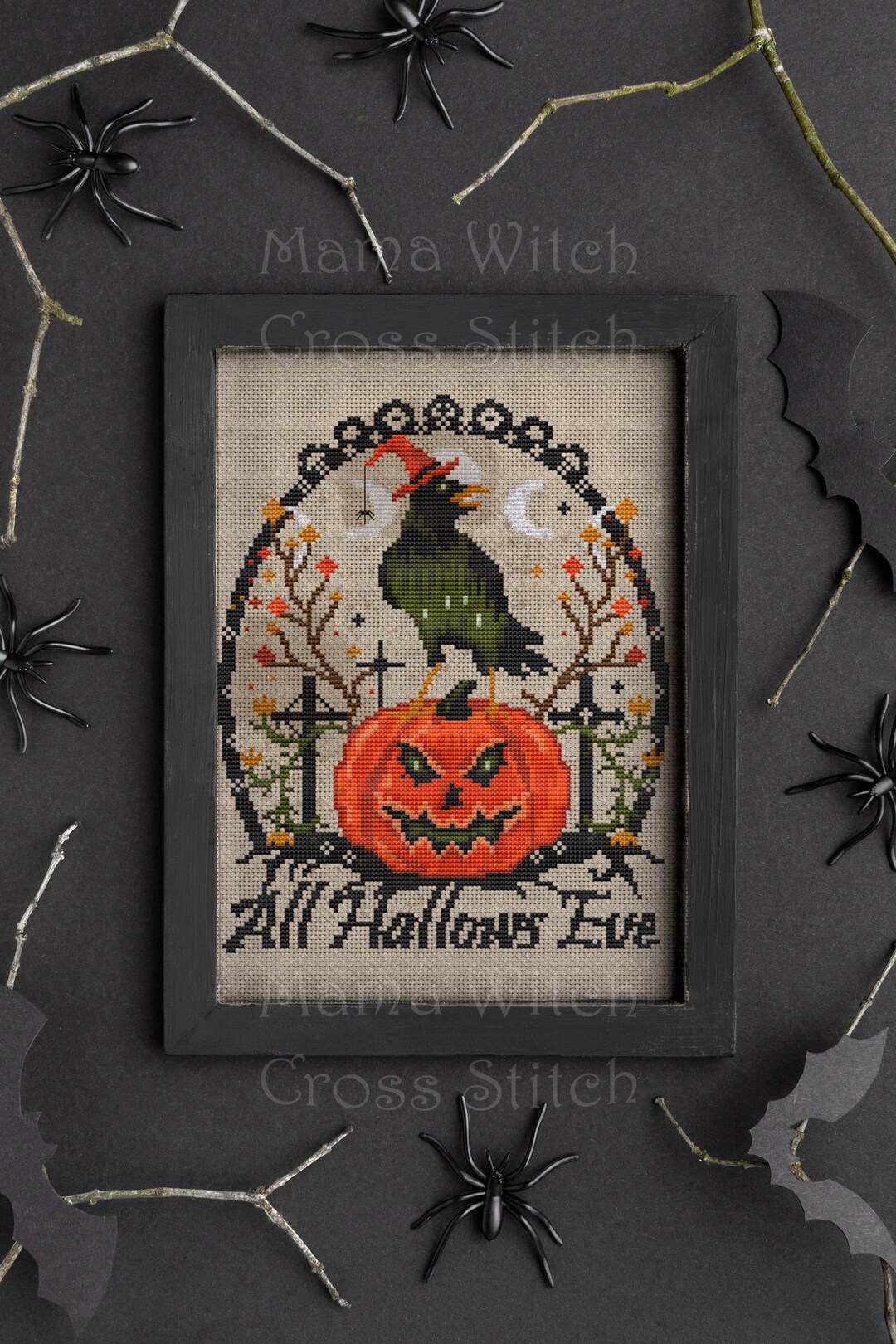 Pumpkin Crow Cross Stitch Pattern: Spooky Halloween Embroidery (PDF) - Etsy