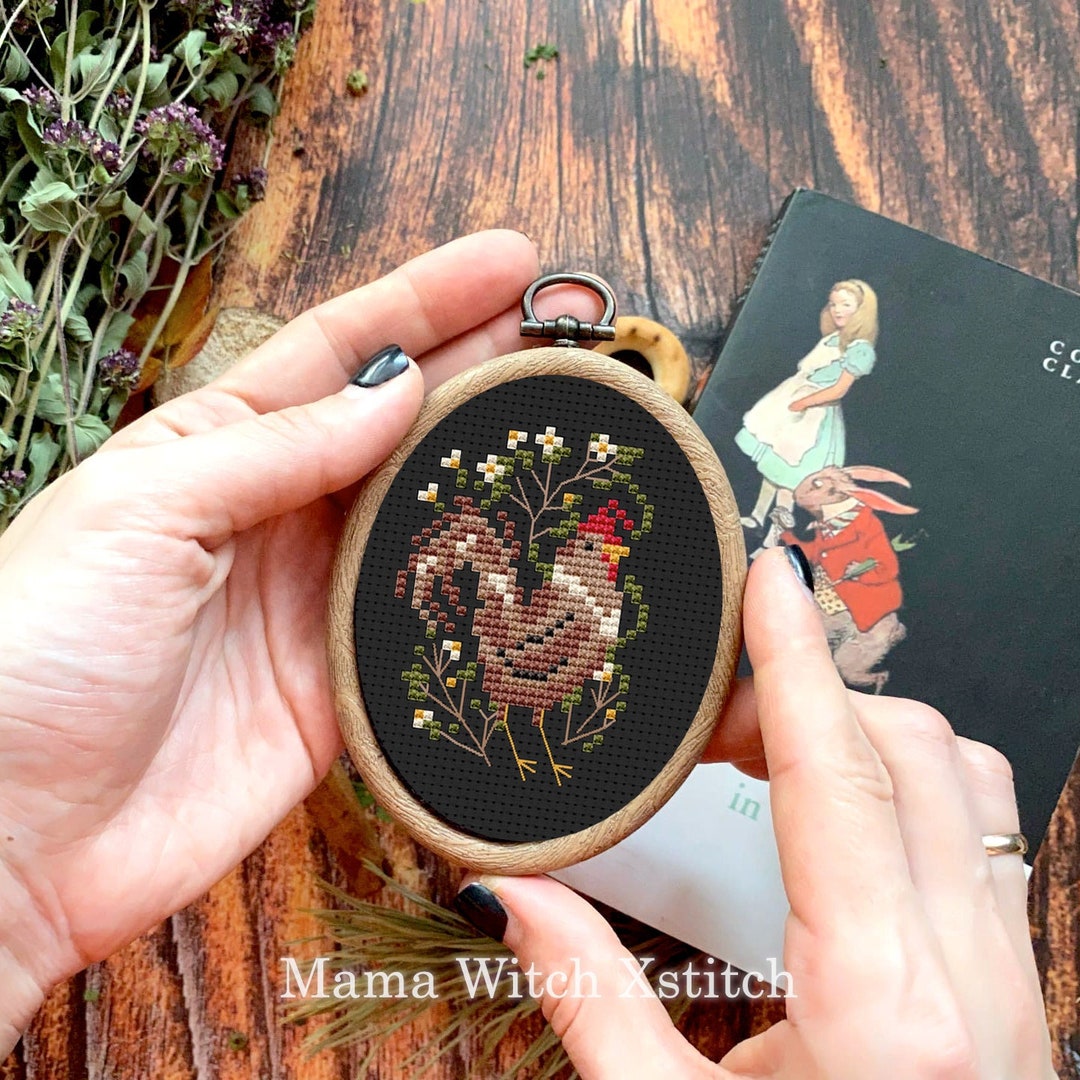 Farmhouse Cross Stitch Pattern, Hen, Chicken Cross Stitch, Floral ...