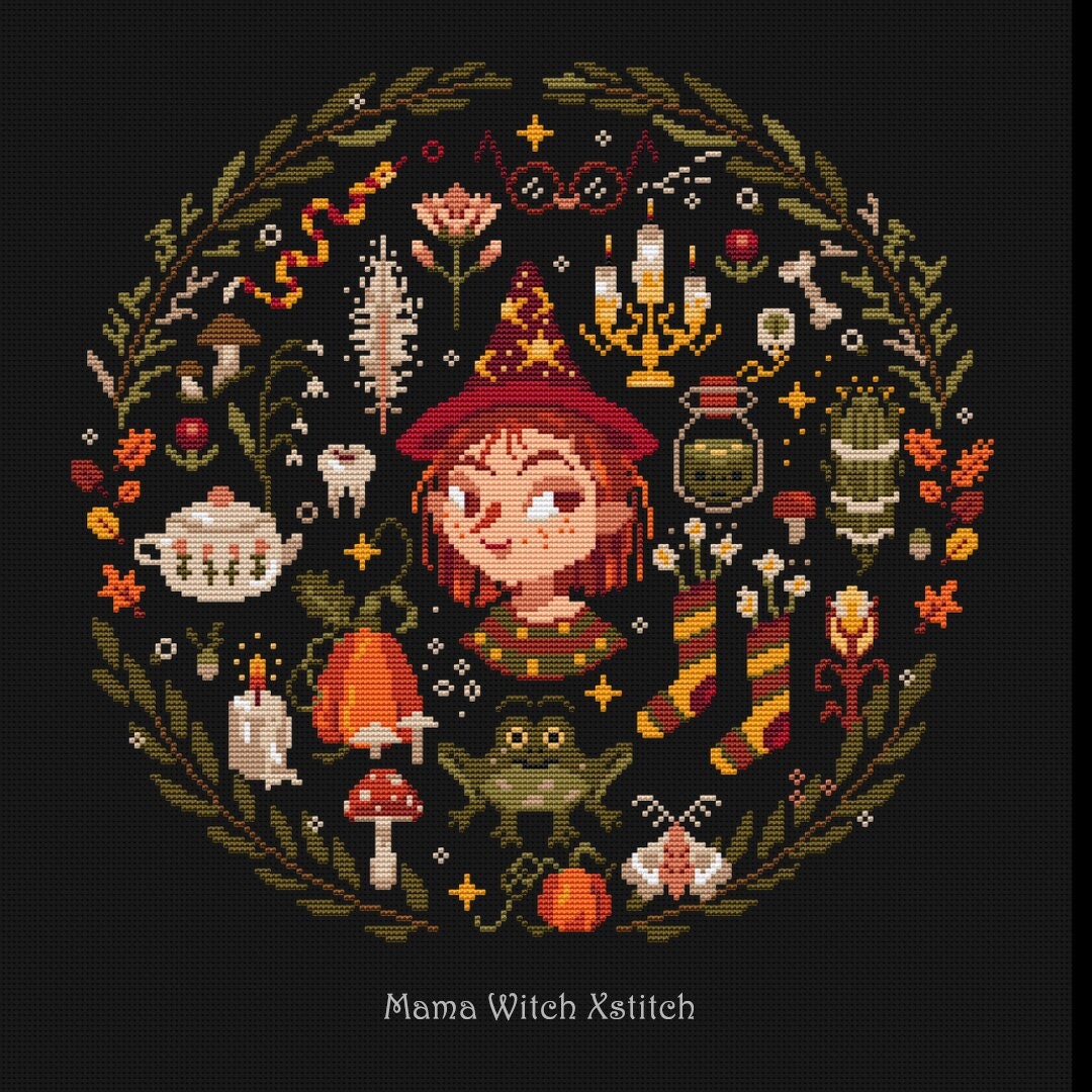 Witchy Mood Cross Stitch Pattern, Frog Color Chart, Embroidery Sample ...