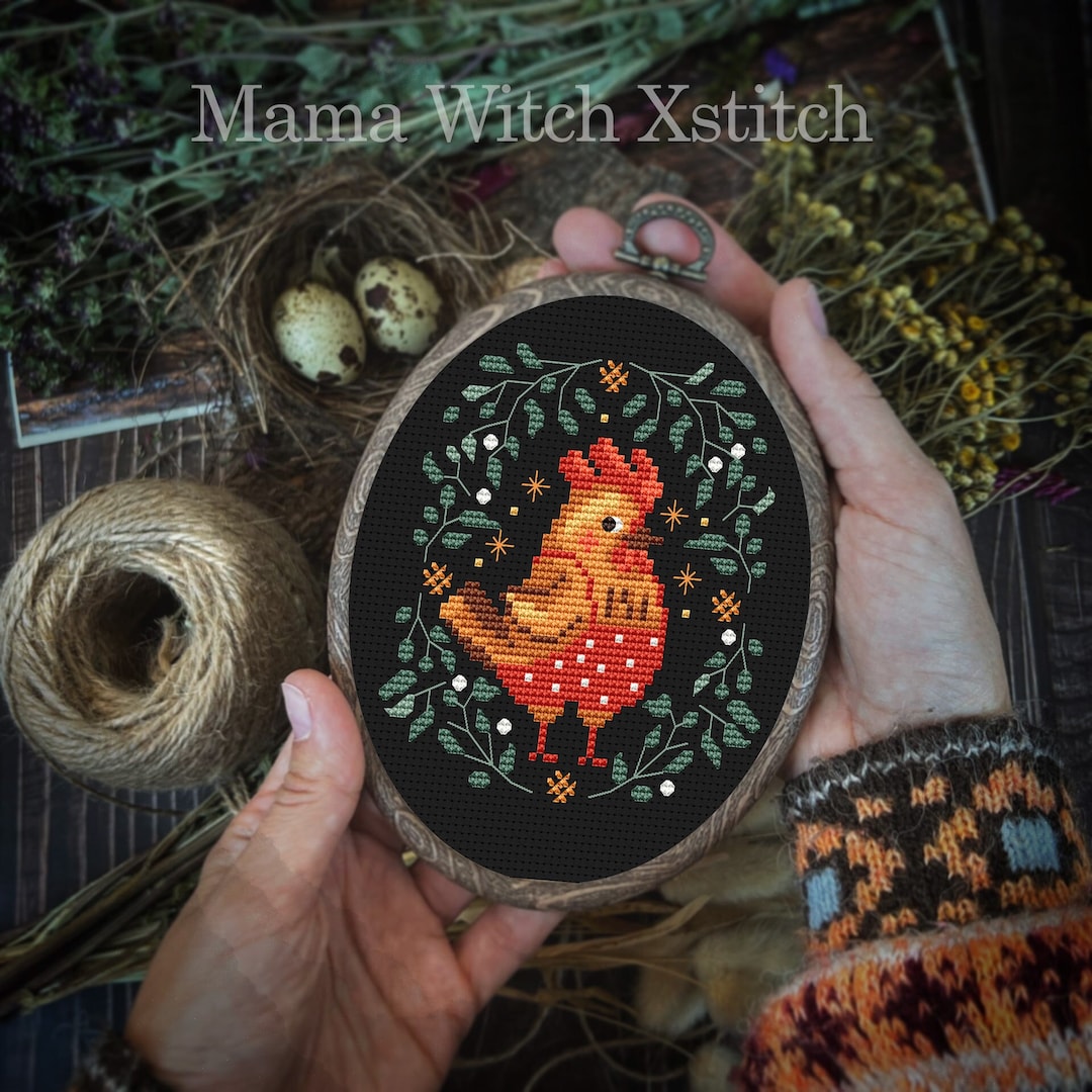 Farmhouse Cross Stitch Pattern, Hen, Chicken Cross Stitch, Floral ...
