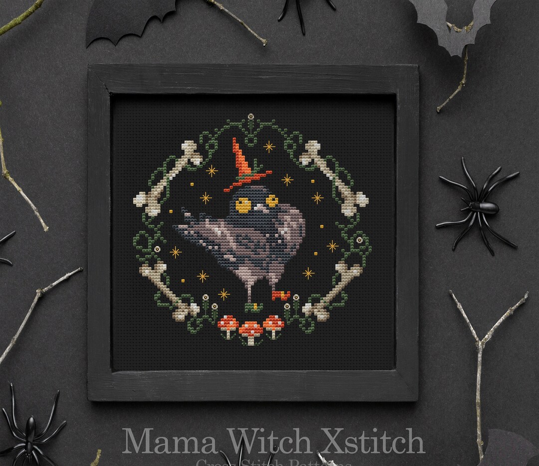 Halloween Birdie Cross Stitch Pattern: Witchy Raven (PDF Pattern) - Etsy