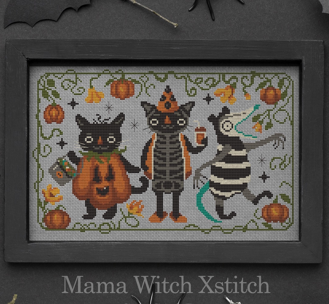 Black Cats Halloween Cross Stitch Pattern: Spooky Witchy Design (PDF ...