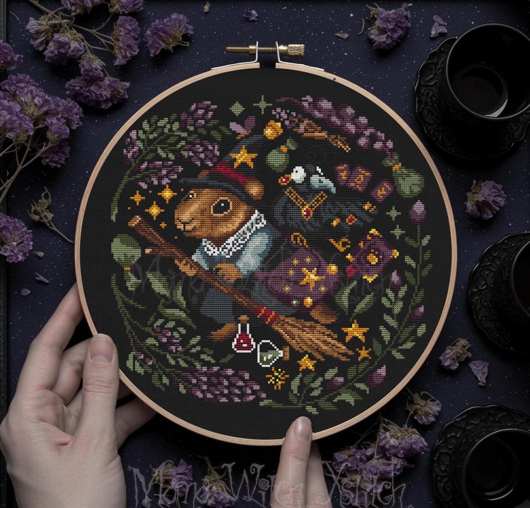 Whimsical Hamster Witch Cross Stitch Pattern: Magic Embroidery (PDF ...