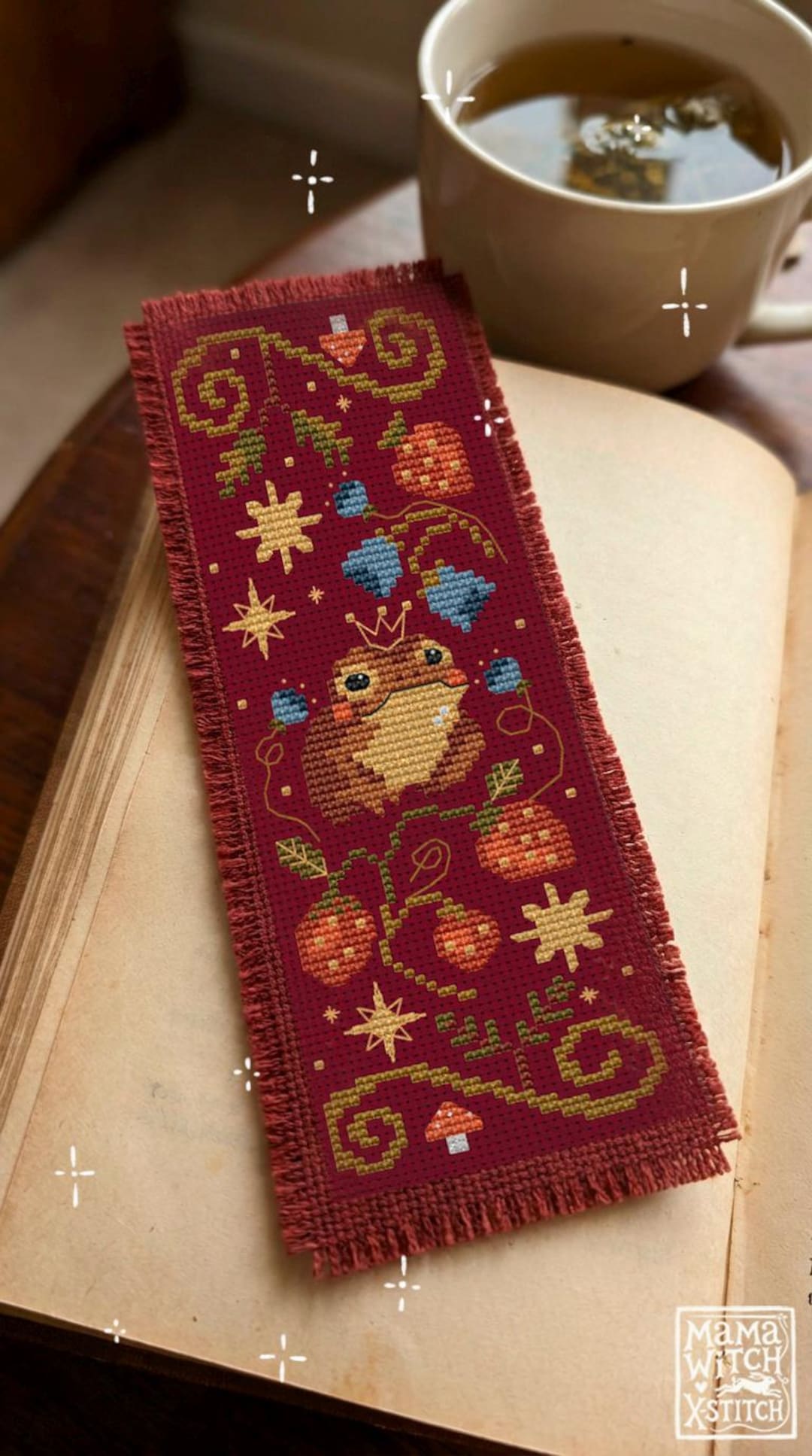 Strawberry Toad Bookmark Cross Stitch Pattern, Bluebell, Frog, Book ...