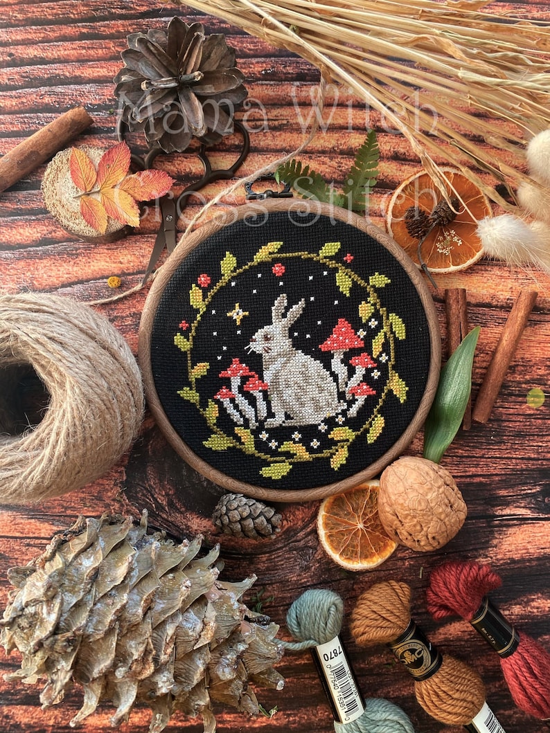 Bunny Cross Stitch Pattern Witchy Rabbit Color Chart Funny - Etsy