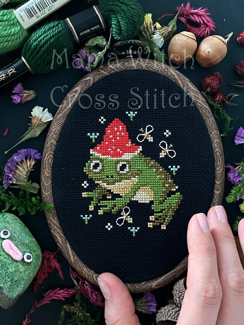 Frog Cross Stitch Pattern Witchy Fungi Color Chart Funny - Etsy