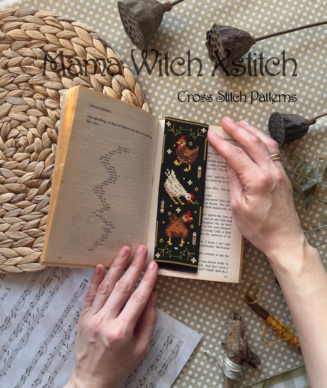 Hen & Floral Wreath Cross Stitch Bookmark Pattern (PDF Pattern) - Etsy