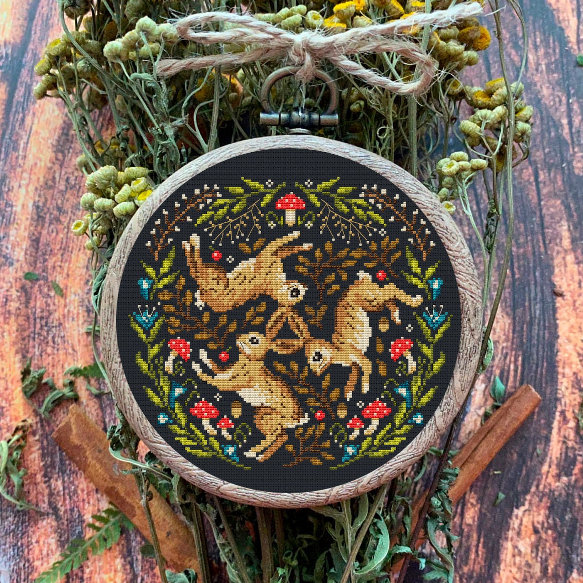 3 HARES Bunny Cross Stitch Pattern Rabbit Chart Mushrooms - Etsy