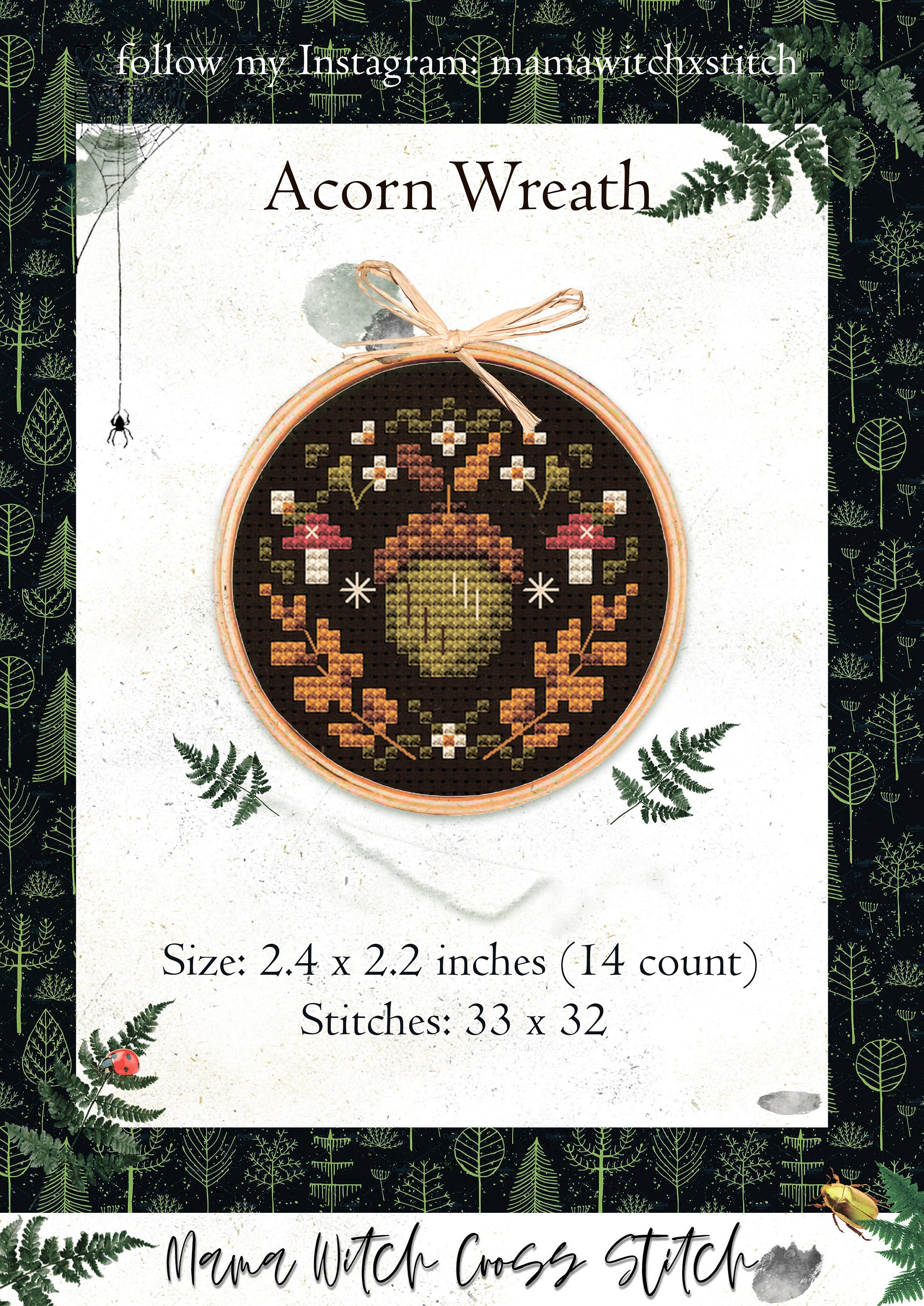 Acorn Cross Stitch Pattern Forest Wood Mini Cross Stitch - Etsy