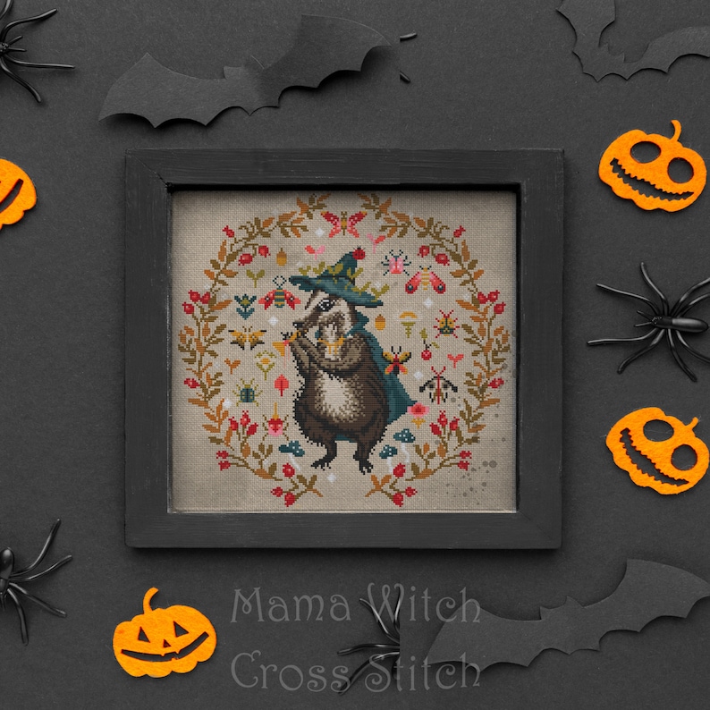 Whimsical Meadow Badger Cross Stitch Pattern: Witchy Floral Embroidery ...