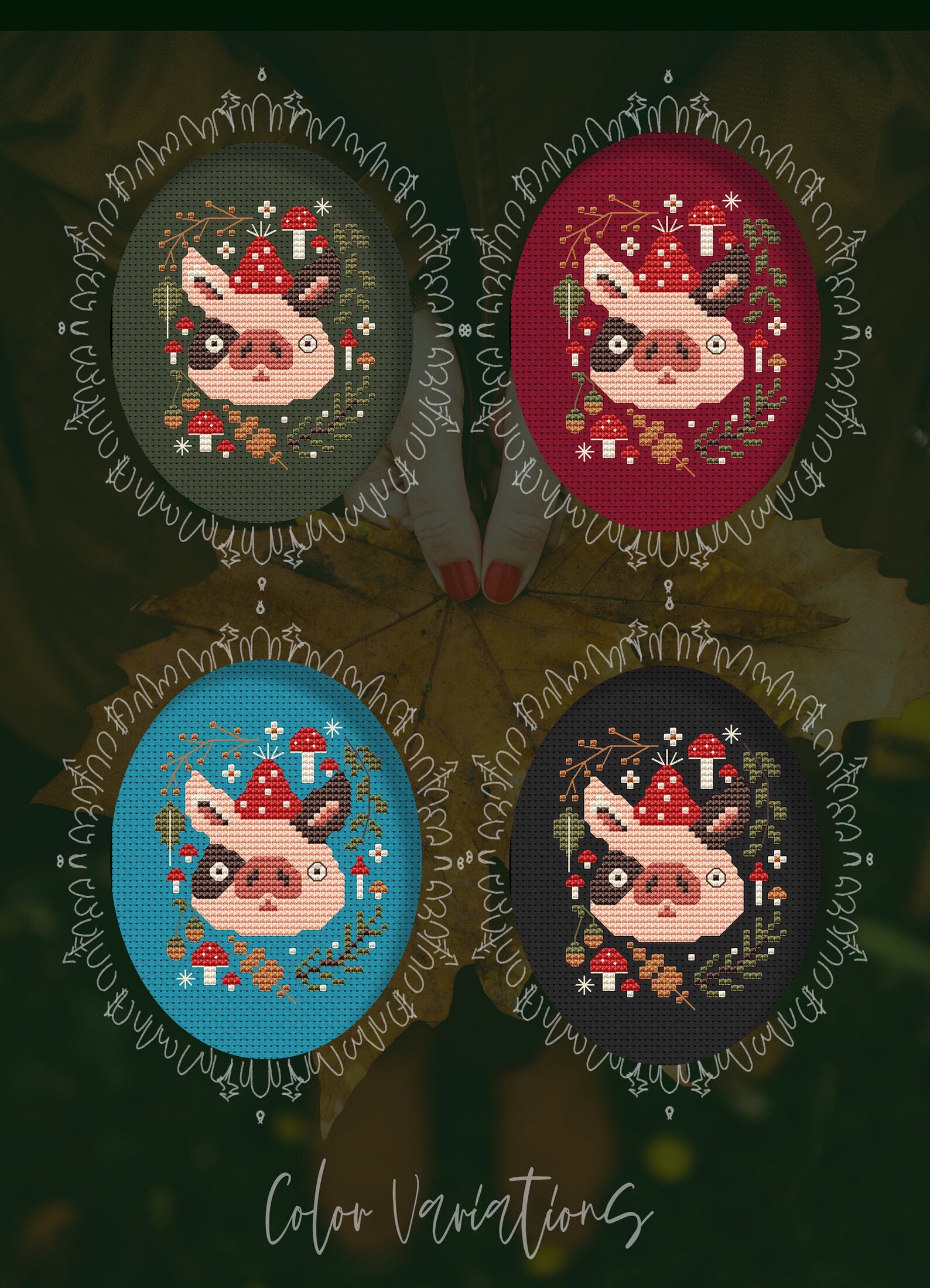 Pig in the Middle Cross Stitch Pattern: Cottagecore Piglet (PDF Pattern ...