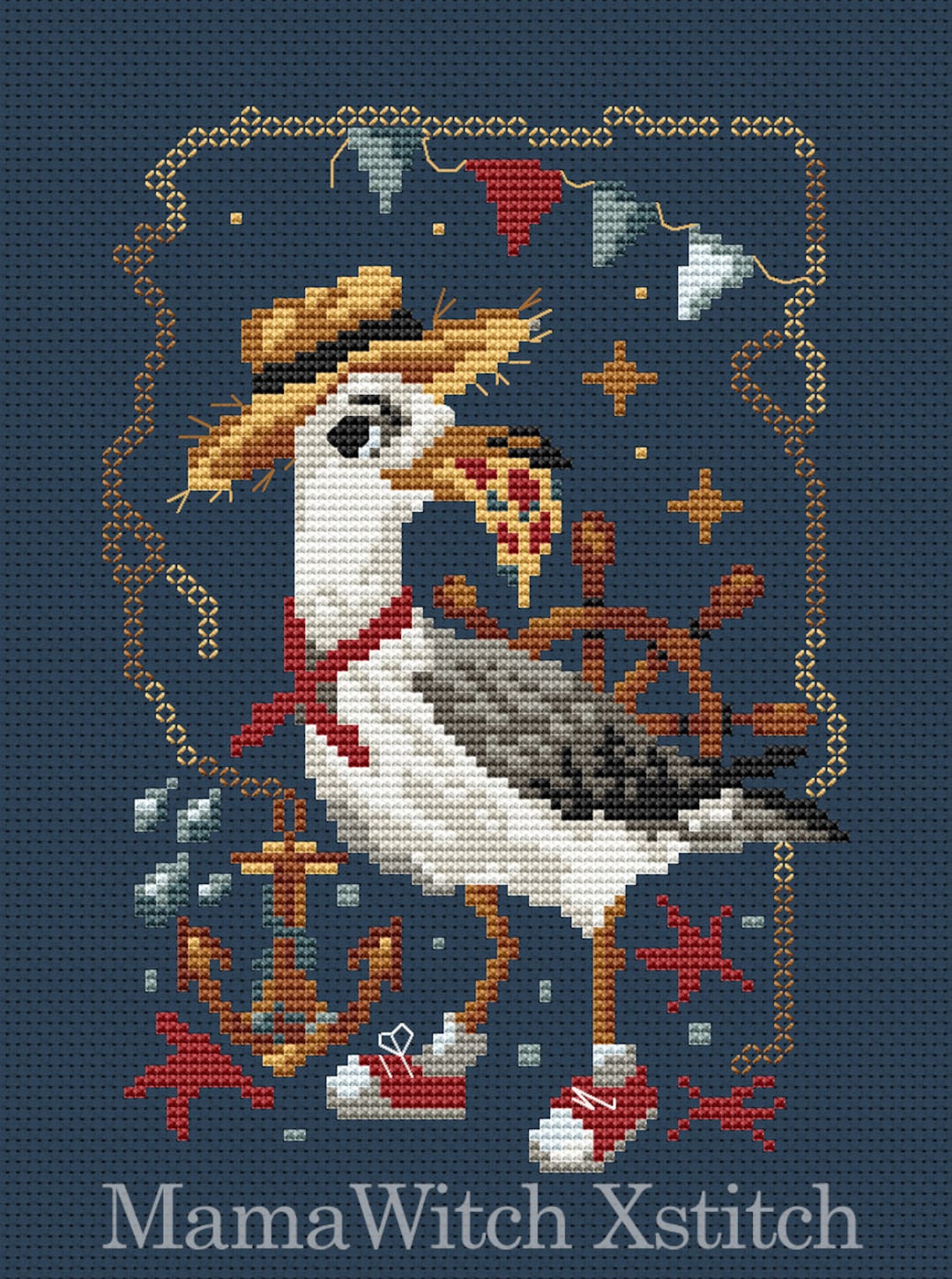 Whimsical Seagull Cross Stitch Pattern: Witchy Ocean Embroidery (PDF ...