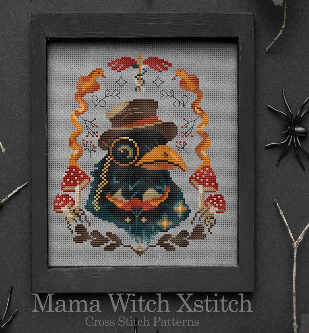 Doctor Crow Cross Stitch Pattern, Raven Color Chart, Embroidery Sample ...