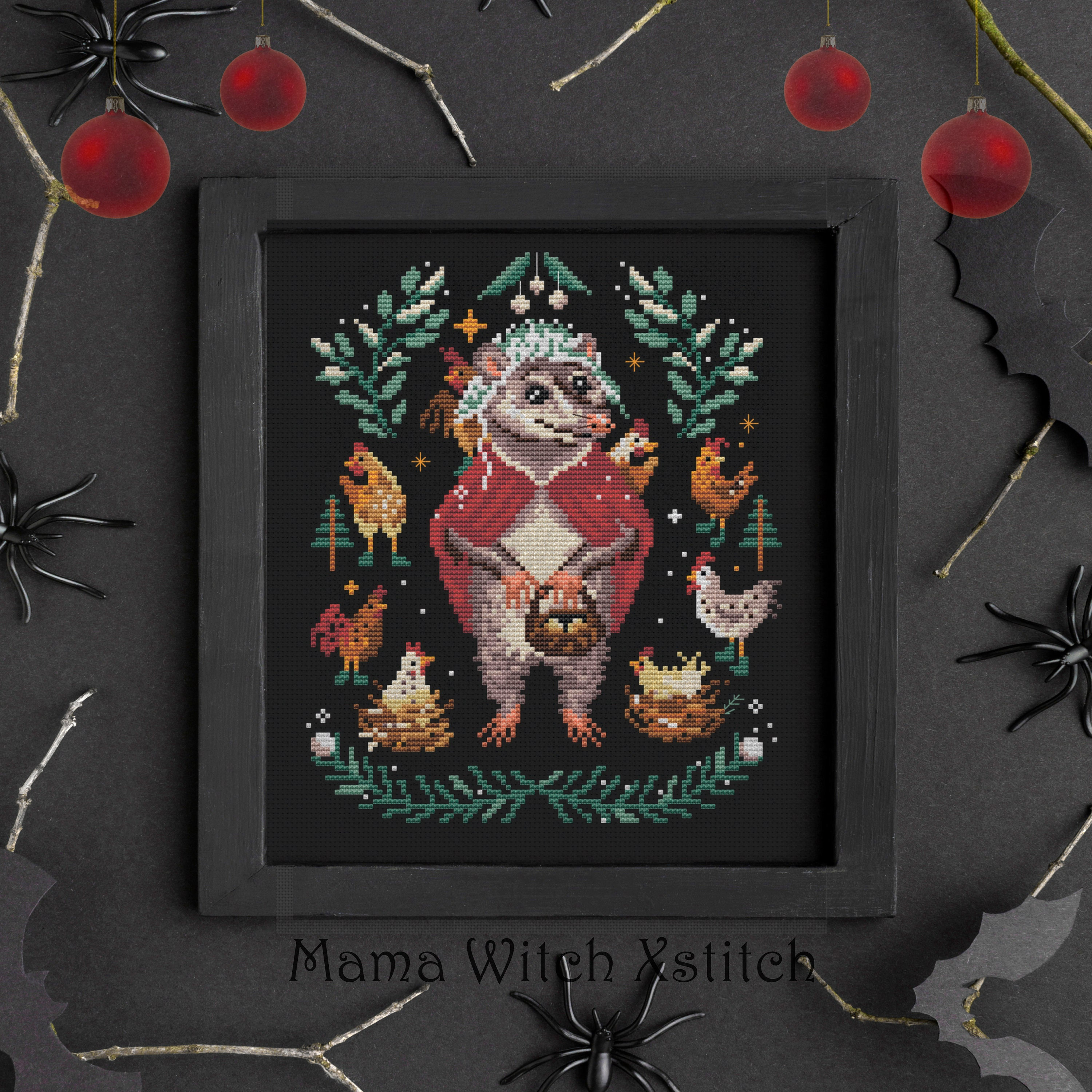 Christmas Night Cross Stitch Pattern: Santa Opossum Folk Art (digital ...