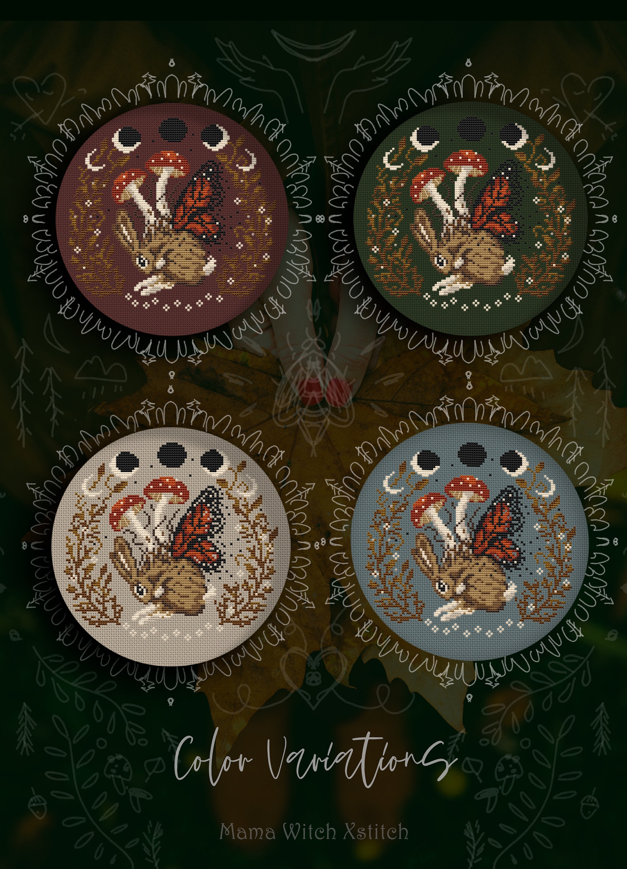 Moon Phase Rabbit Cross Stitch Pattern: Witchy Butterfly Design (PDF ...