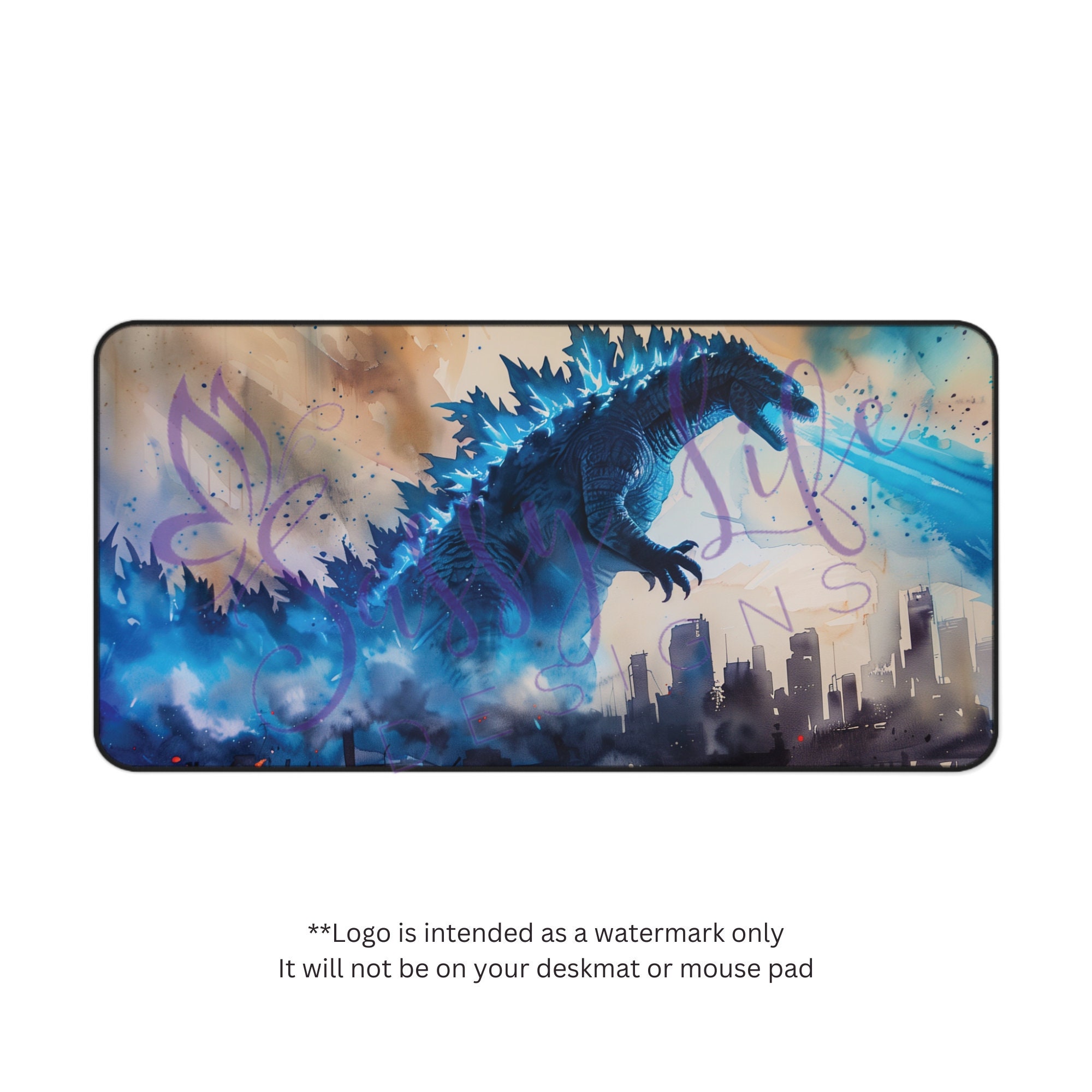 Watercolor Godzilla Inspired Kaiju Playmat, Desk Mat, Mouse Pad ...