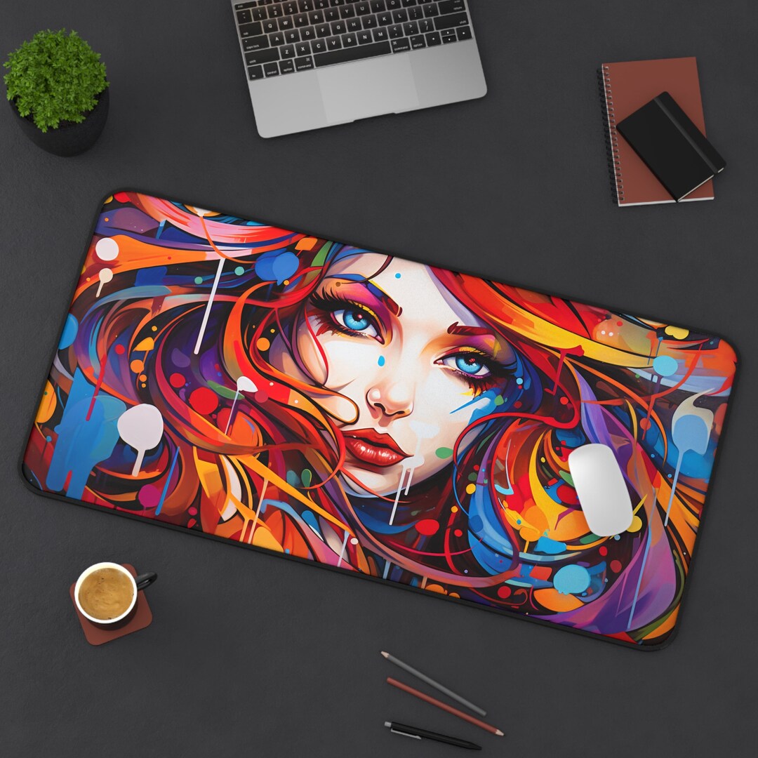Graffiti Inspired Colorful Face Desk Mat, Keyboard, Mouse Pad, Trading ...