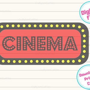 Cinema Sign SVG, Movie Night SVG, Retro Film Sign Clipart, Cut File for ...