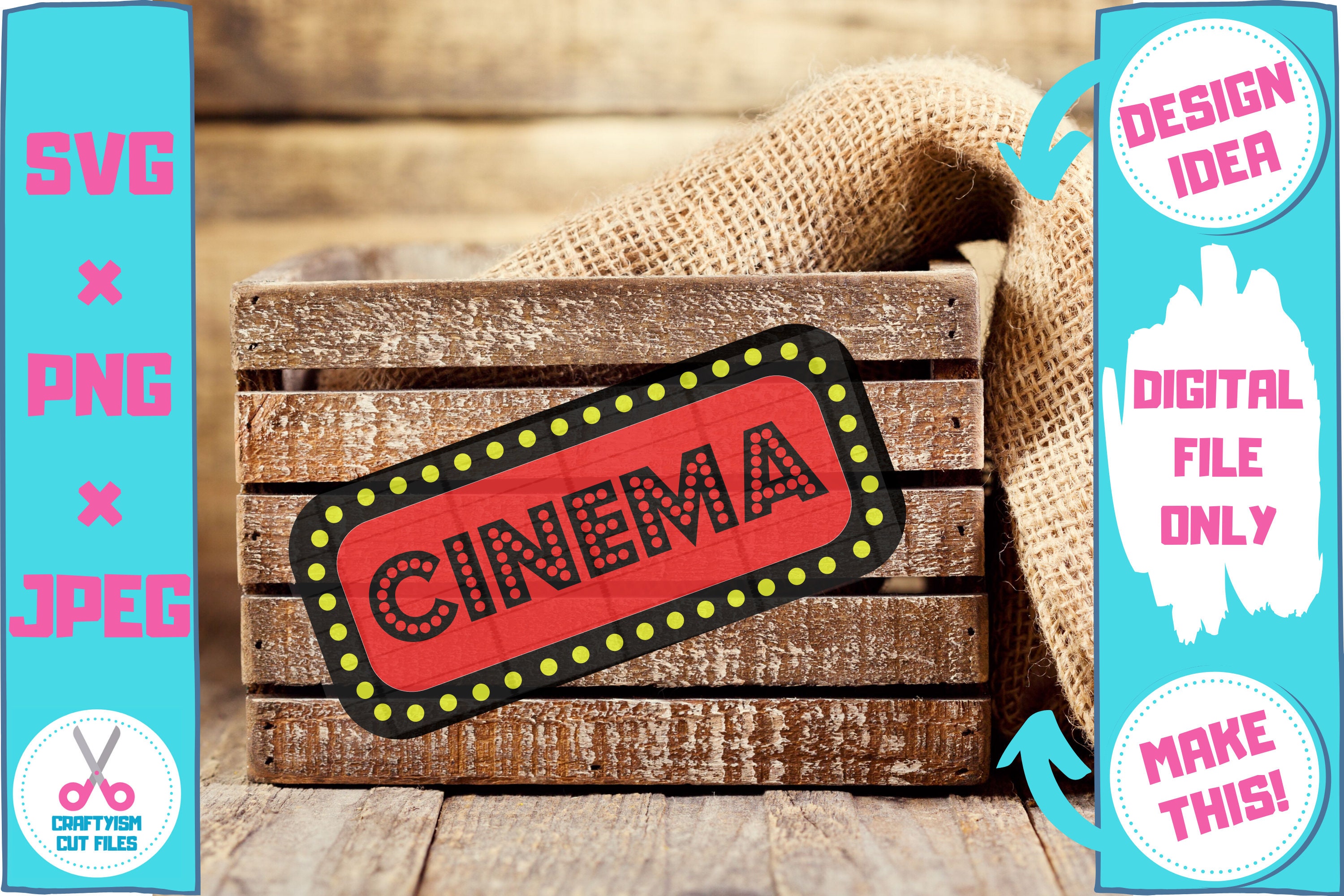 Cinema Sign SVG, Movie Night SVG, Retro Film Sign Clipart, Cut File for ...
