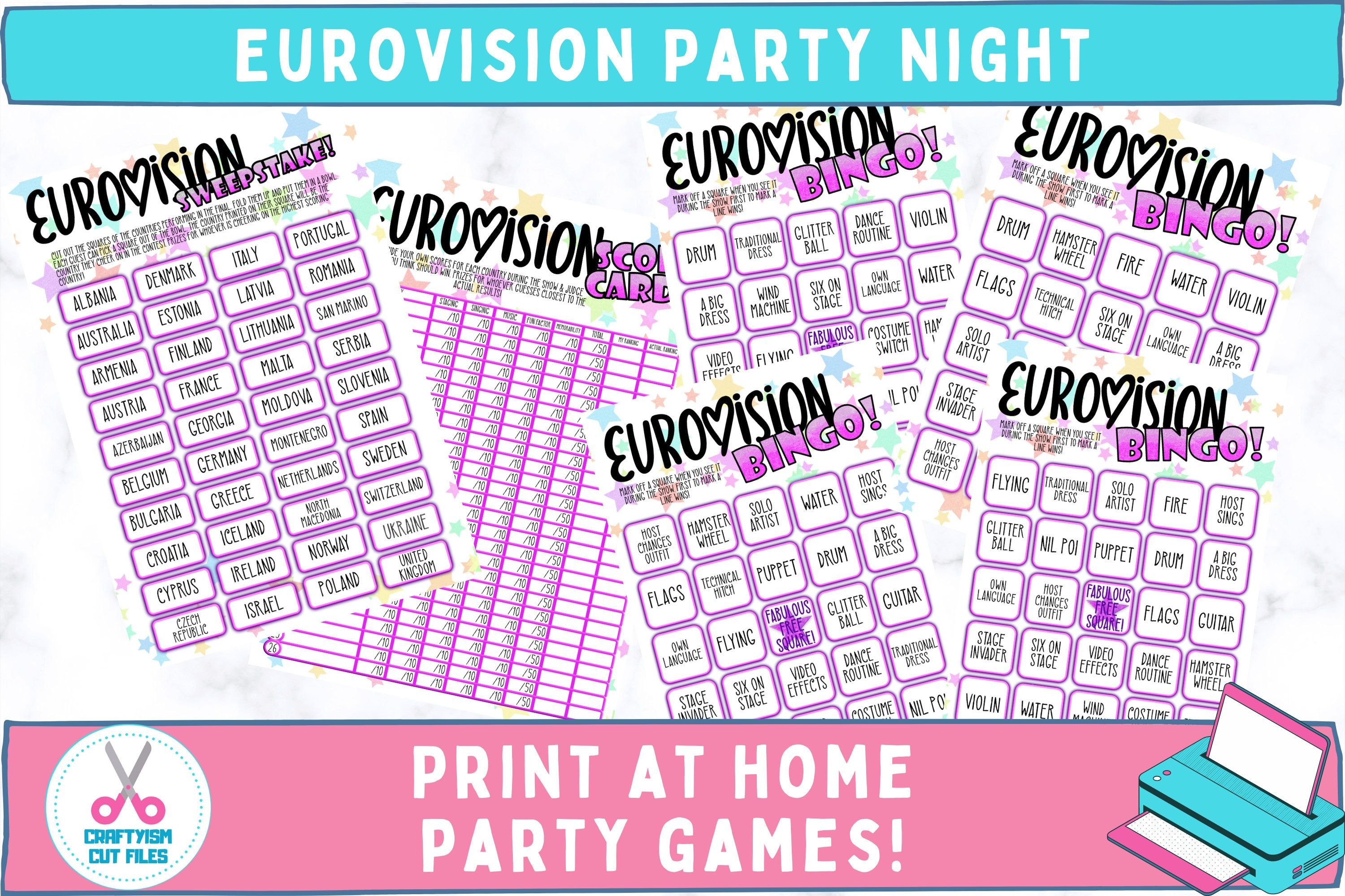 Eurovision 2024 Printable Party Games, Sweepstake for Eurovision ...