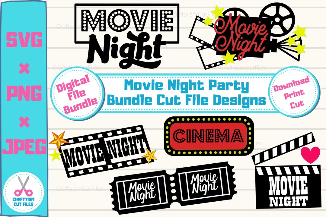 Movie Party SVG Bundle, Cinema Sign SVG, at Home Movie Night SVG, Film ...