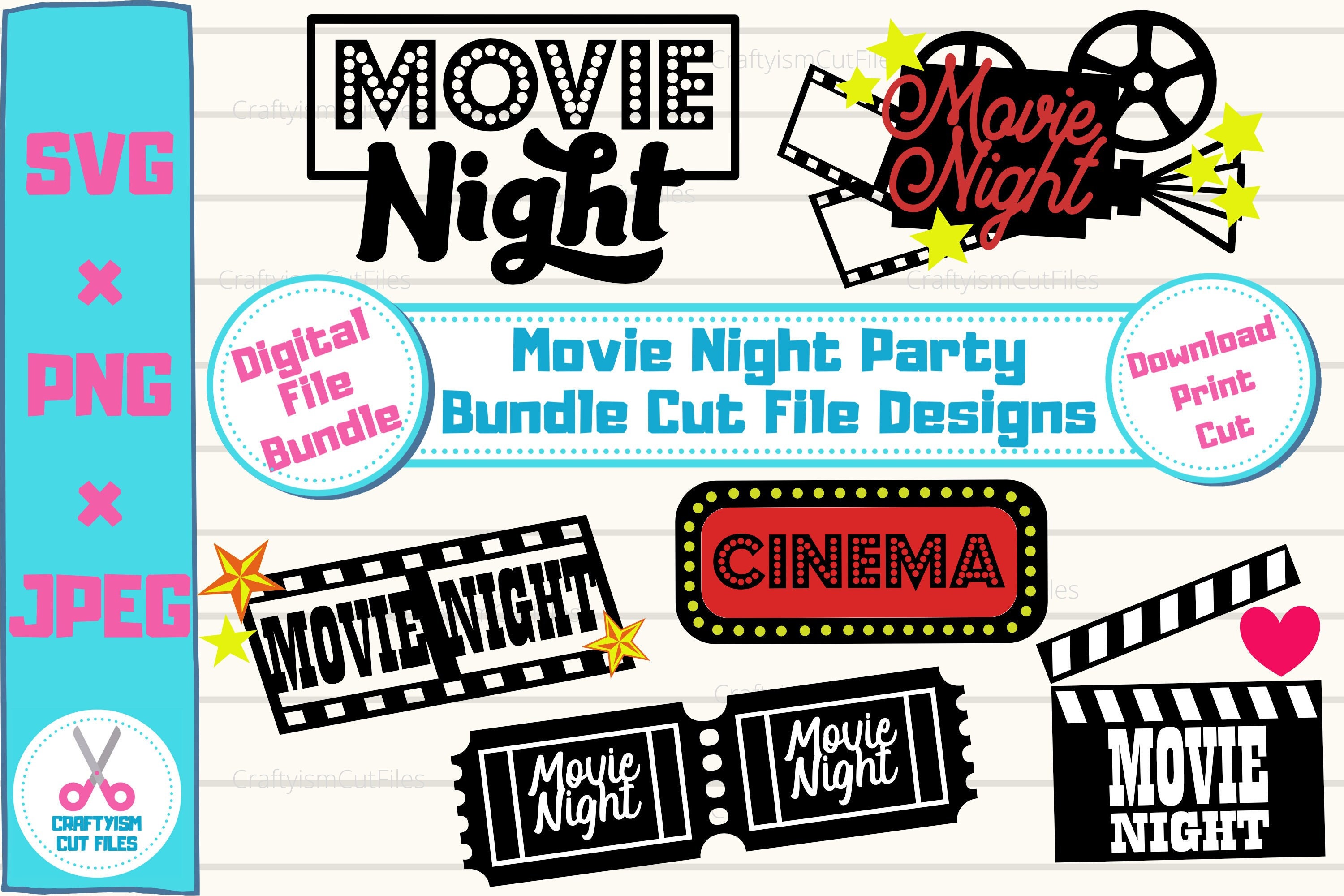 Movie Party SVG Bundle, Cinema Sign SVG, at Home Movie Night SVG, Film ...