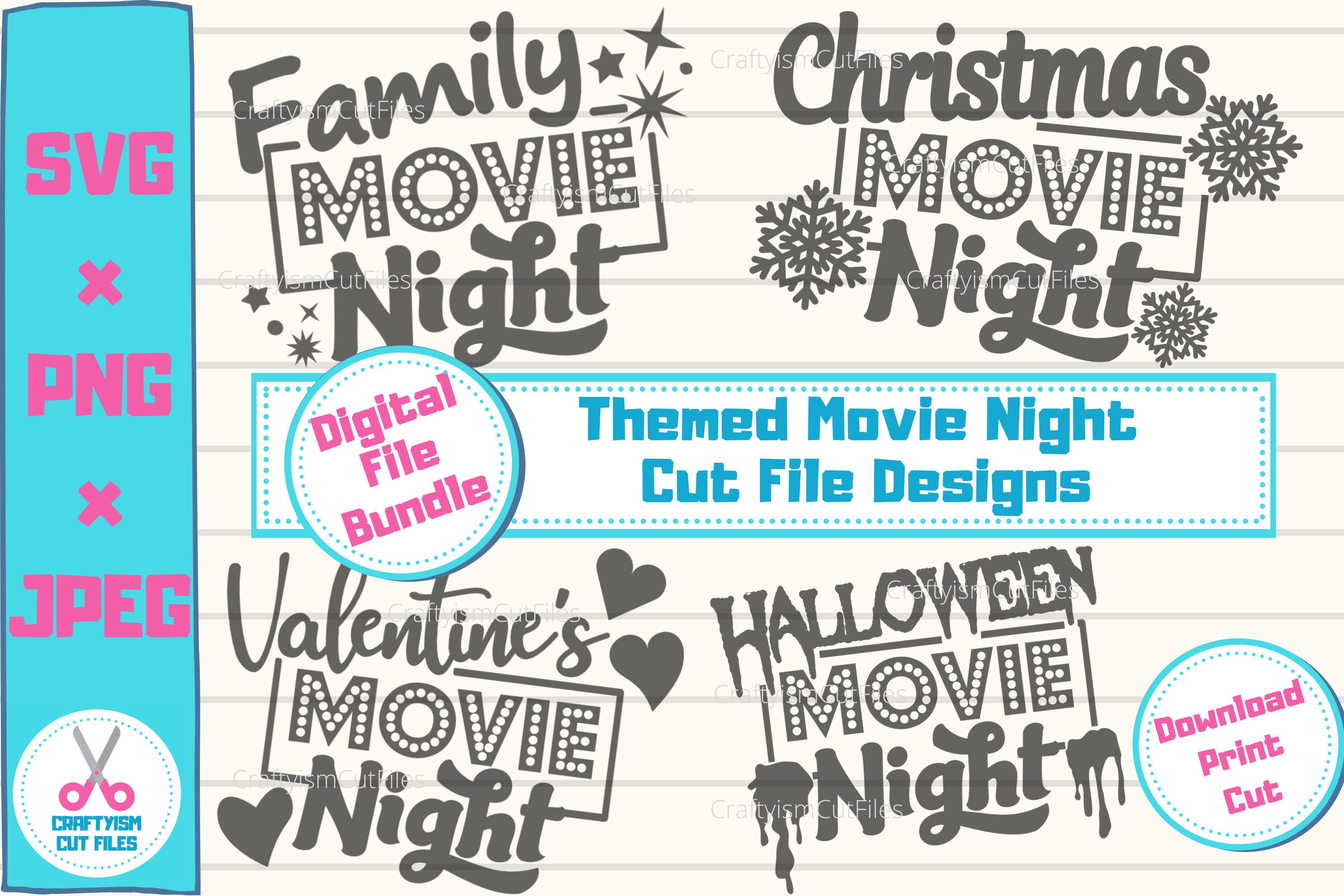 Themed Movie Night SVG Bundle, Christmas Movie, Halloween Movie Night ...