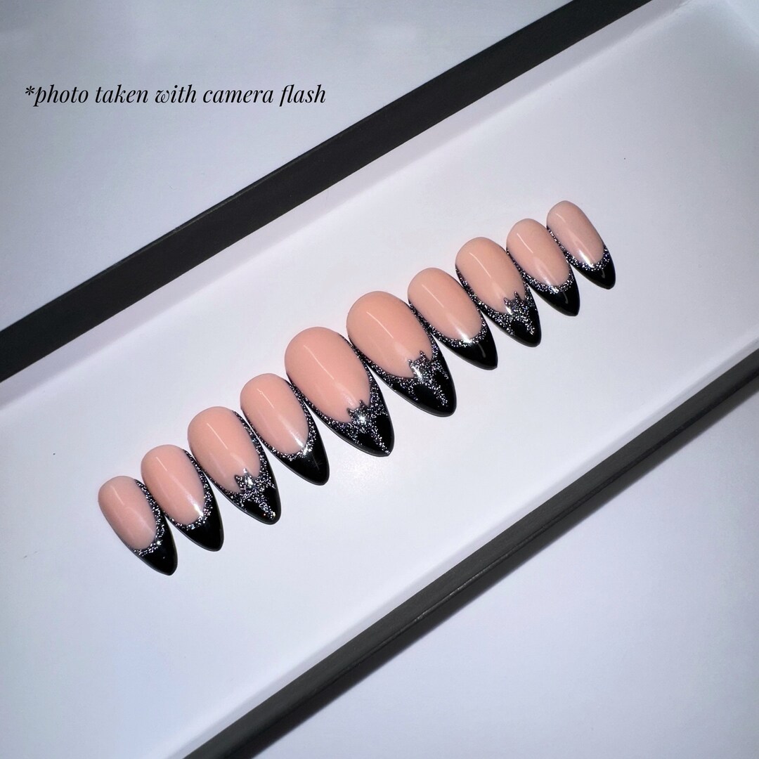 Bat French Tip Press on Nails | Set of Handpainted Custom Halloween ...