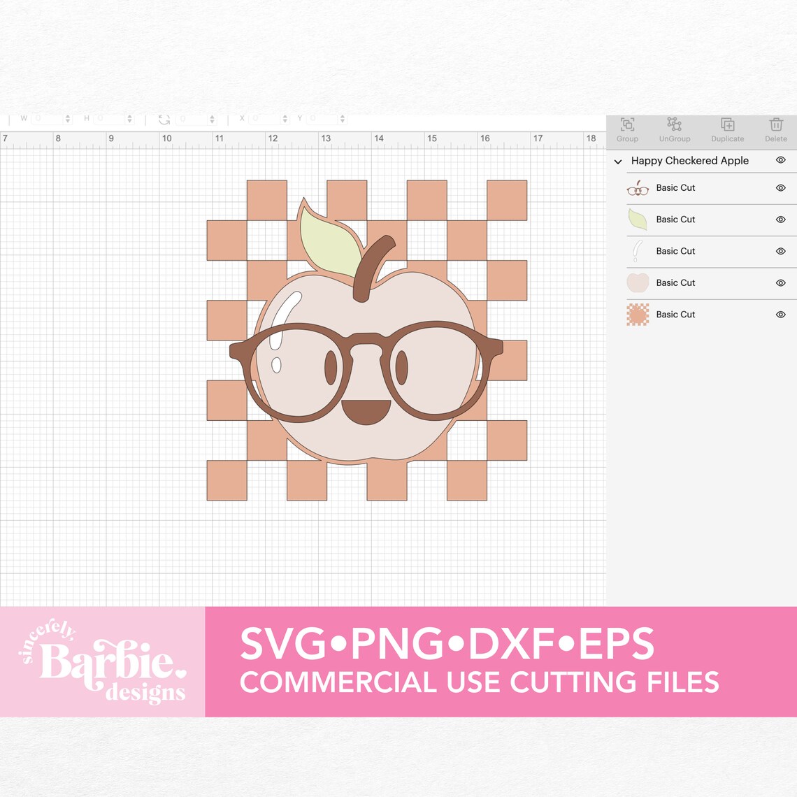 Happy Checkered Apple Smile SVG File for Kids and Teacher - Etsy