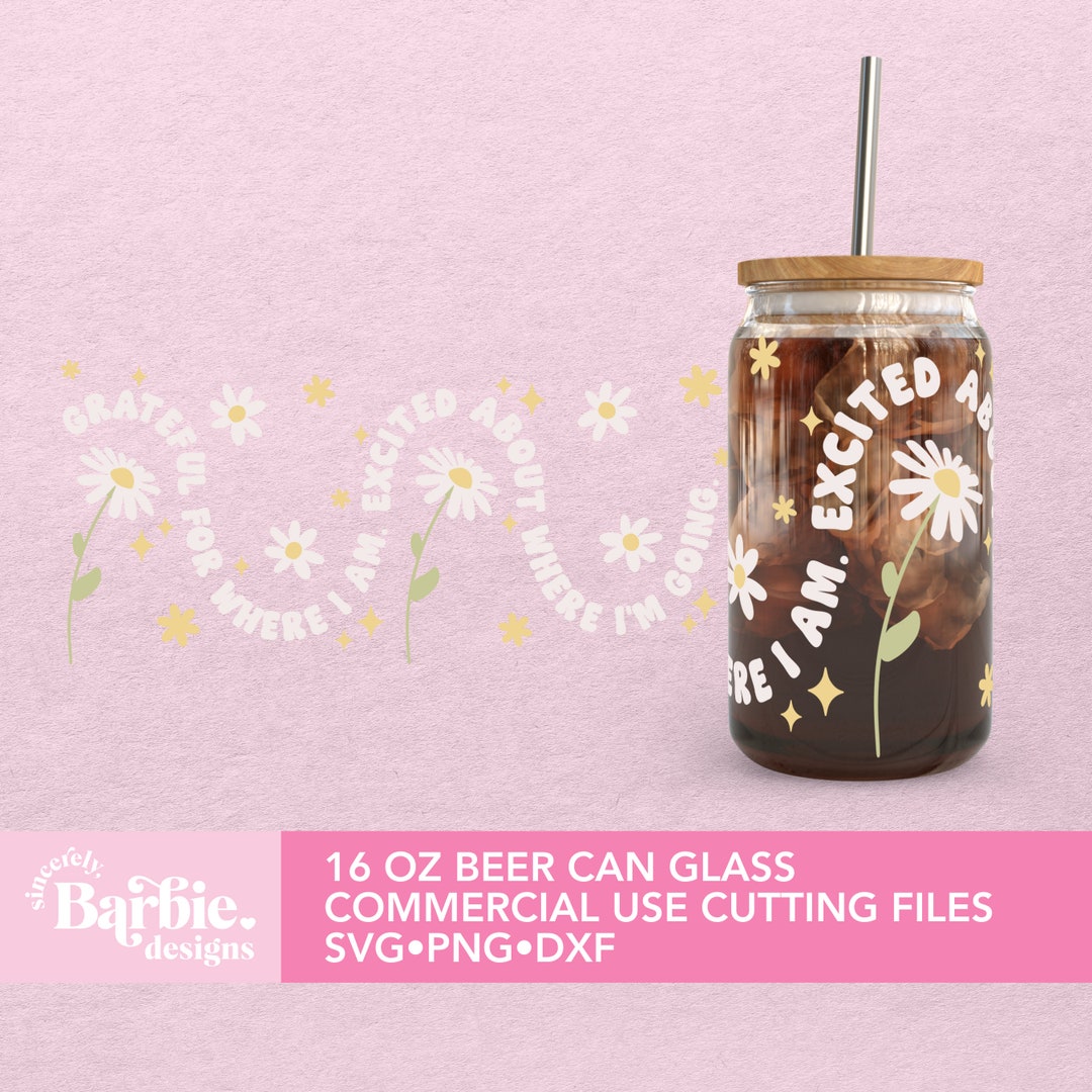Glass Can Wrap SVG: Grateful Excited Daisy Design (digital File) - Etsy