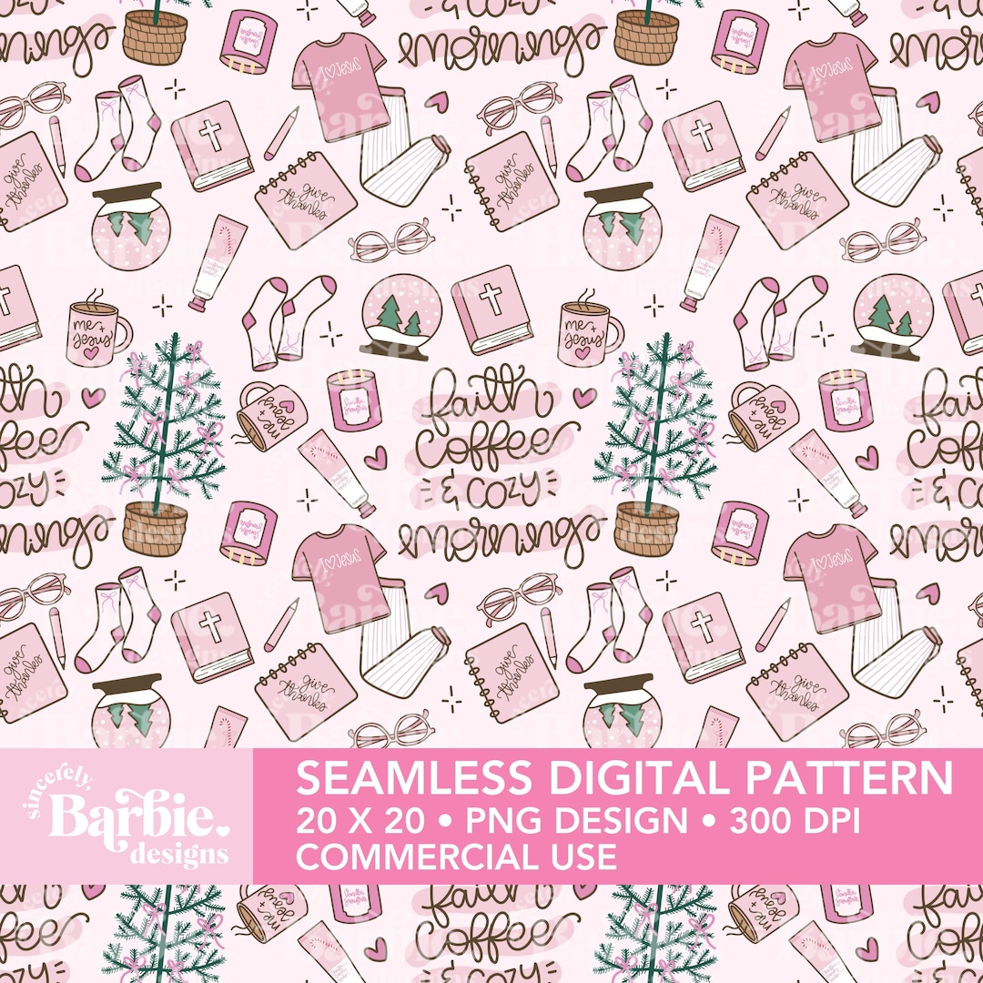 Pink Christian Coffee & Faith Seamless Pattern (300 DPI PNG) - Etsy