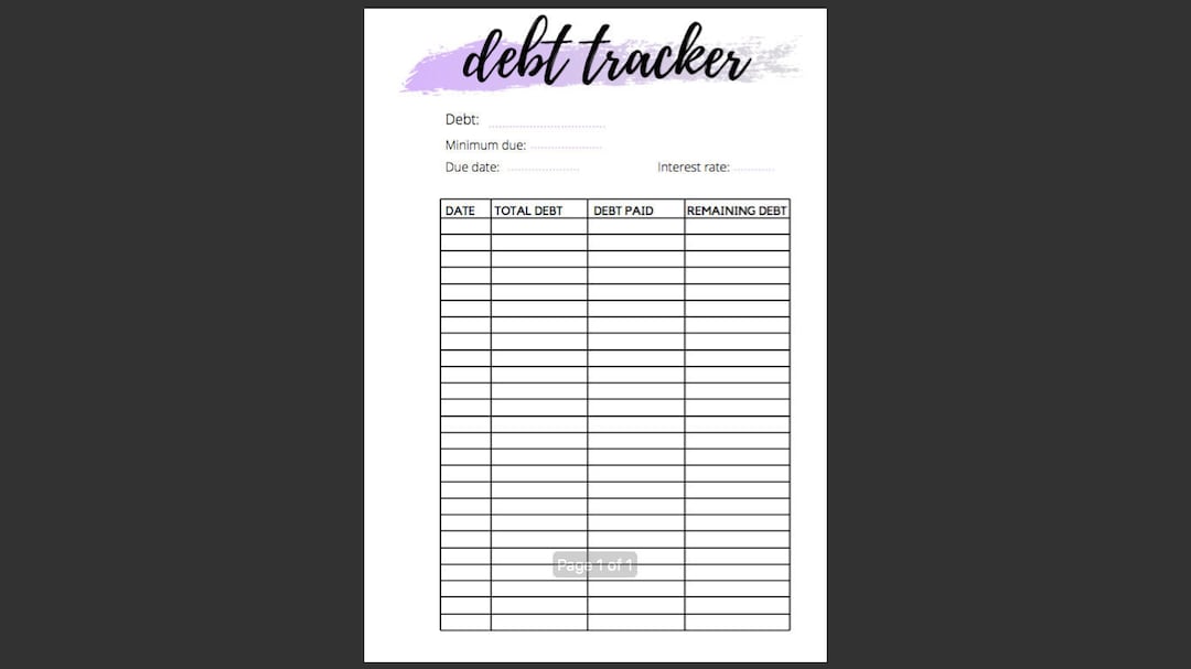 Debt Tracker Printable - Finance Budget Planner - Personal Monthly ...