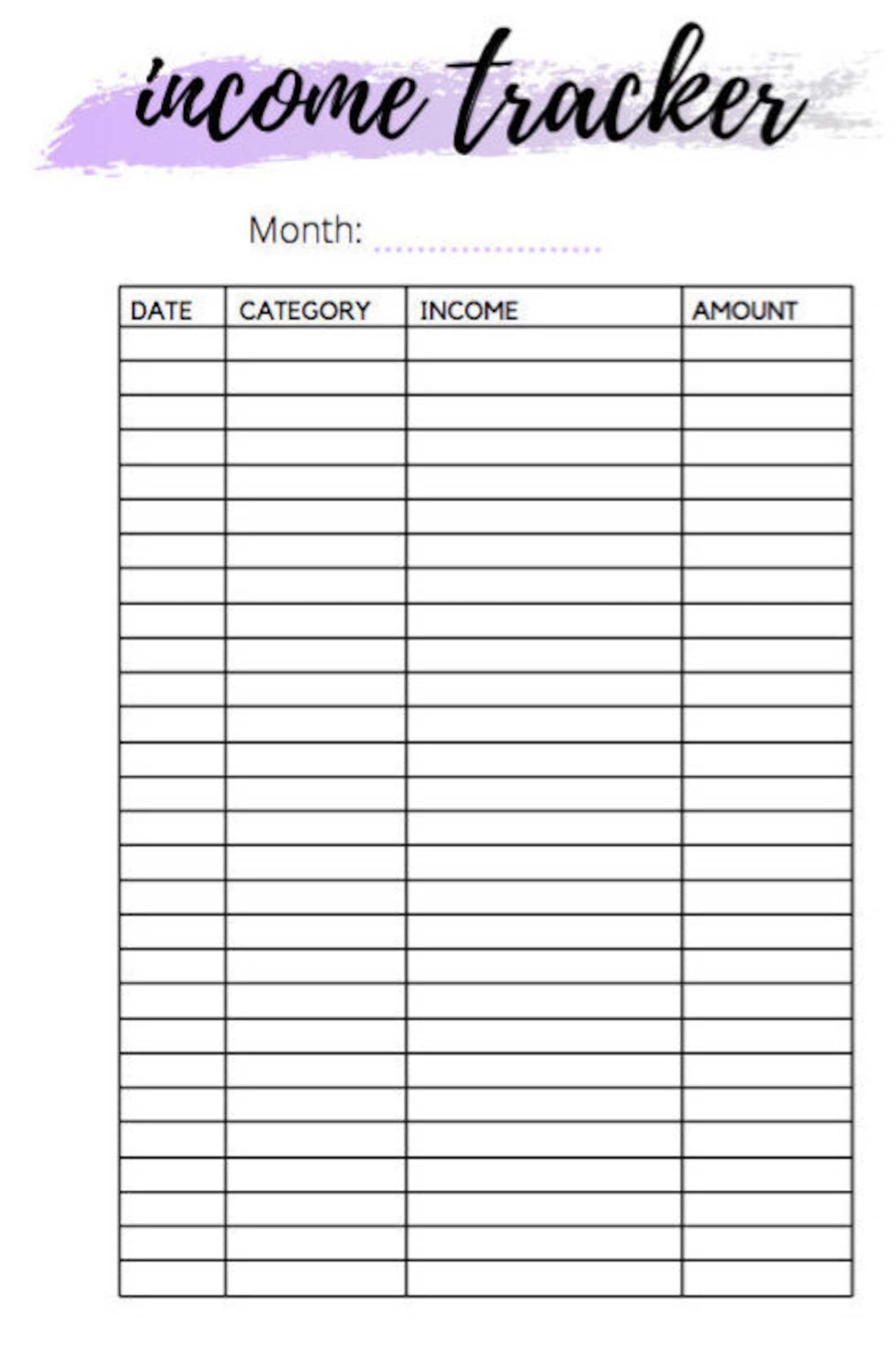 Income Tracker Printable - Finance Budget Planner - Personal Monthly ...